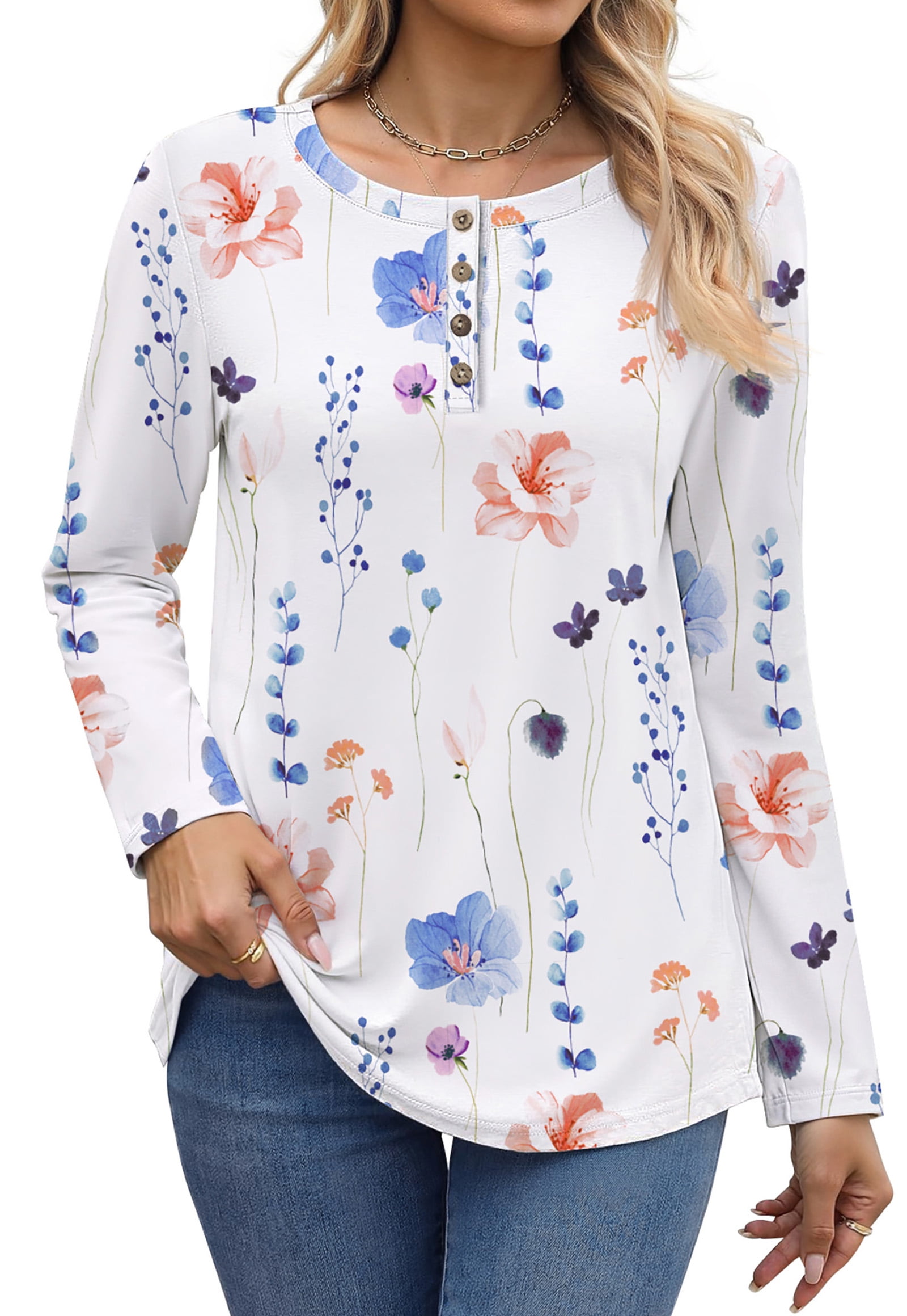 Fantaslook Blouses for Women Henley Long Sleeve Shirts Dressy Casual ...