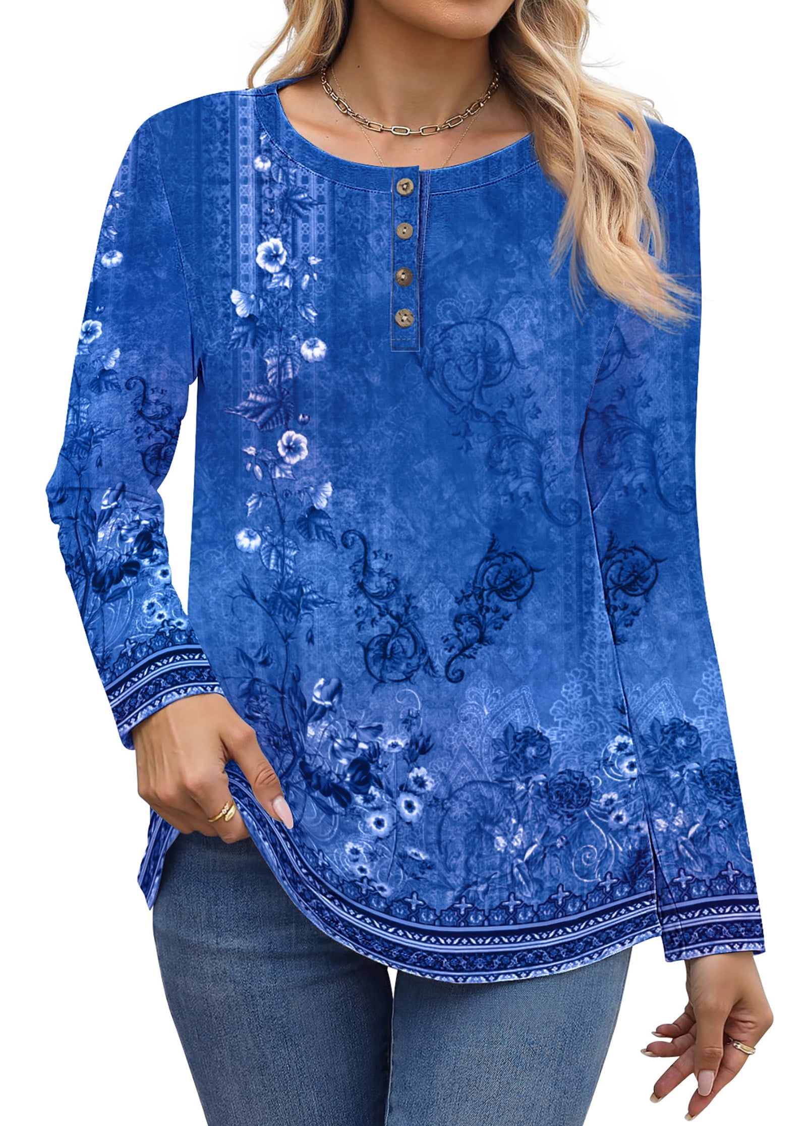Fantaslook Blouses for Women Henley Long Sleeve Shirts Dressy Casual ...