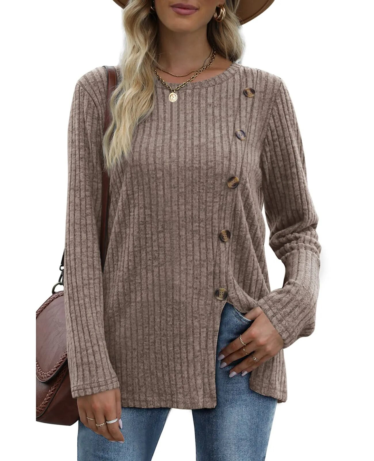 Fantaslook Elegant Women's Long Sleeve Crew Neck Tunic Blouse with ...