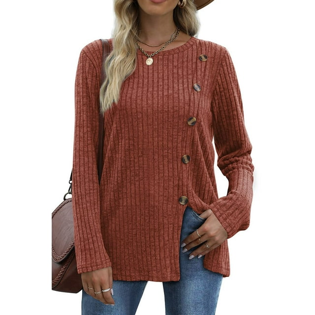 Fantaslook Trendy Women's Long Sleeve Crew Neck Tunic Tops with Side ...