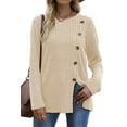 Fantaslook Blouses For Women Long Sleeve Crew Neck Tunic Tops Buttons