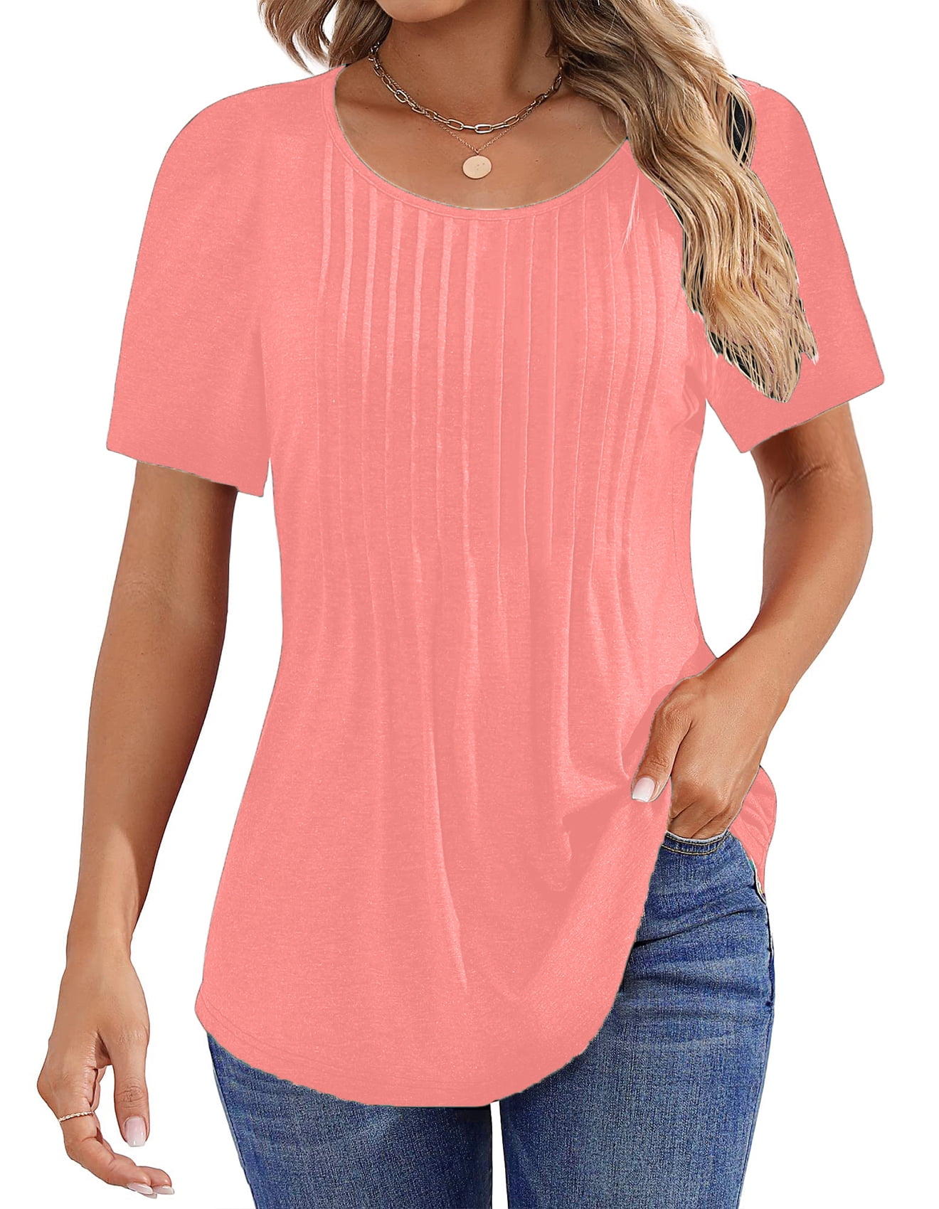 Fantaslook Women's Floral Print Summer Blouses, Pleated Short Sleeve ...