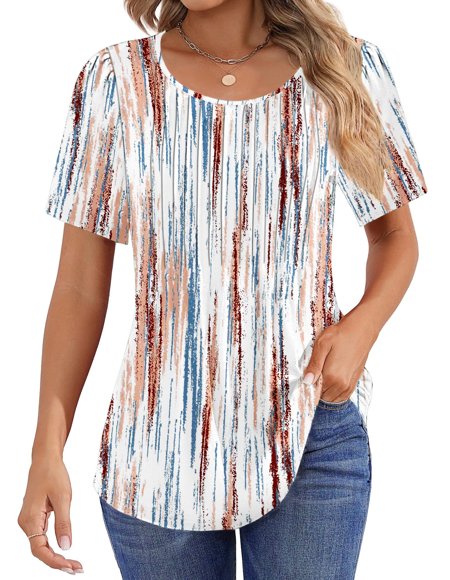 Fantaslook Blouses for Women Pleated Short Sleeve Tunic Tops Dressy ...