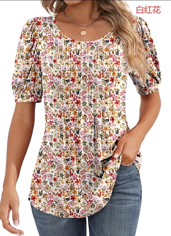 Fantaslook Blouses for Women Pleated Short Sleeve Tunic Tops Dressy ...