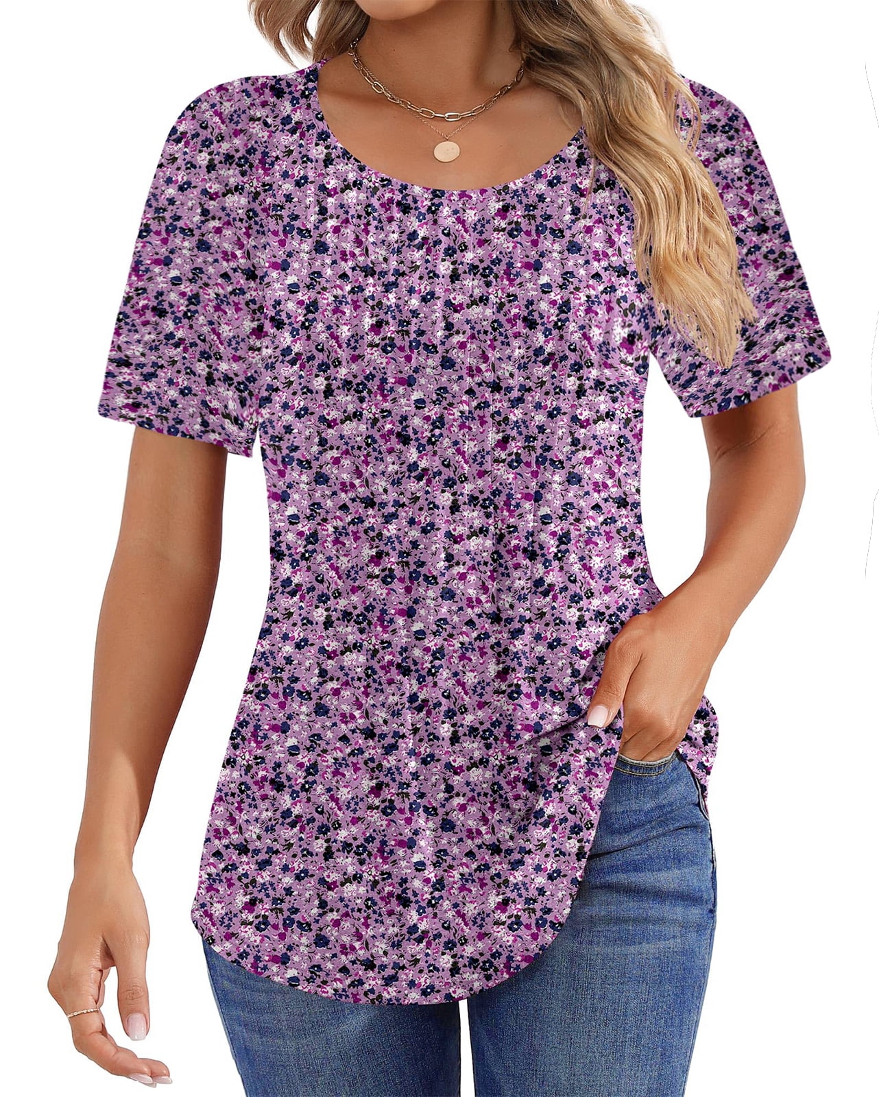 Fantaslook Flowy Tops for Women, Pleated Short Sleeve Blouses, Feminine ...