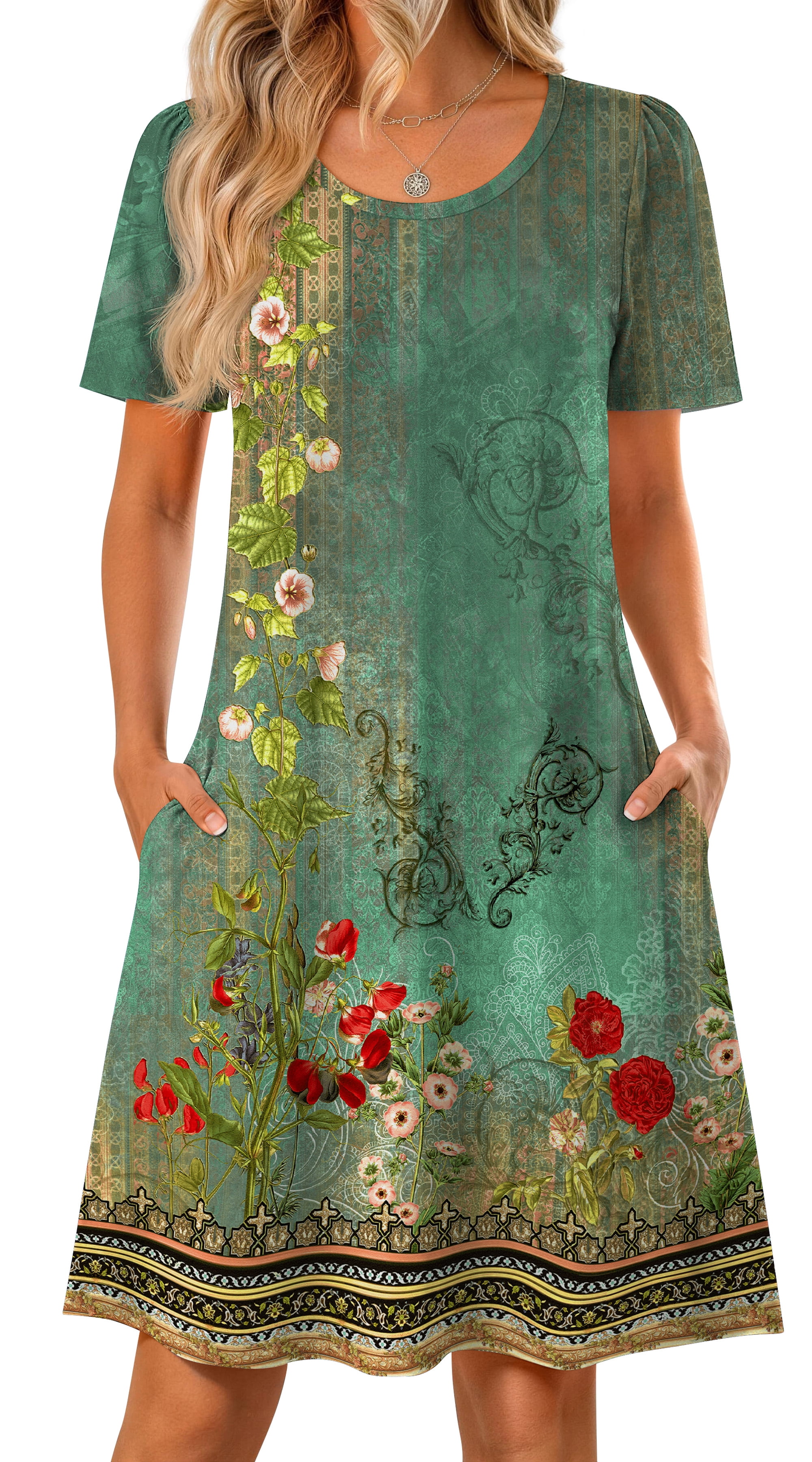 Fantaslook Boho Summer Dresses for Women Casual Short Sleeve T Shirt ...