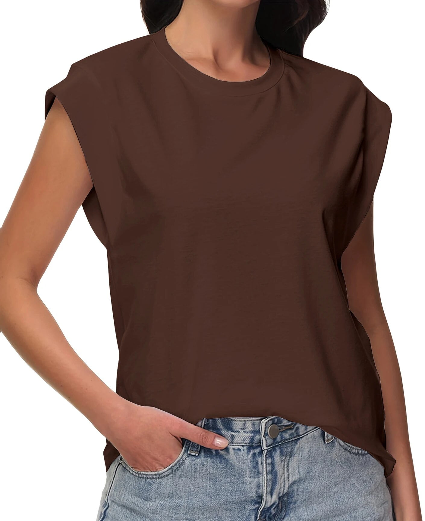 Fantaslook Cap Sleeve Tops for Women Casual Crewneck Tank Tops Summer ...