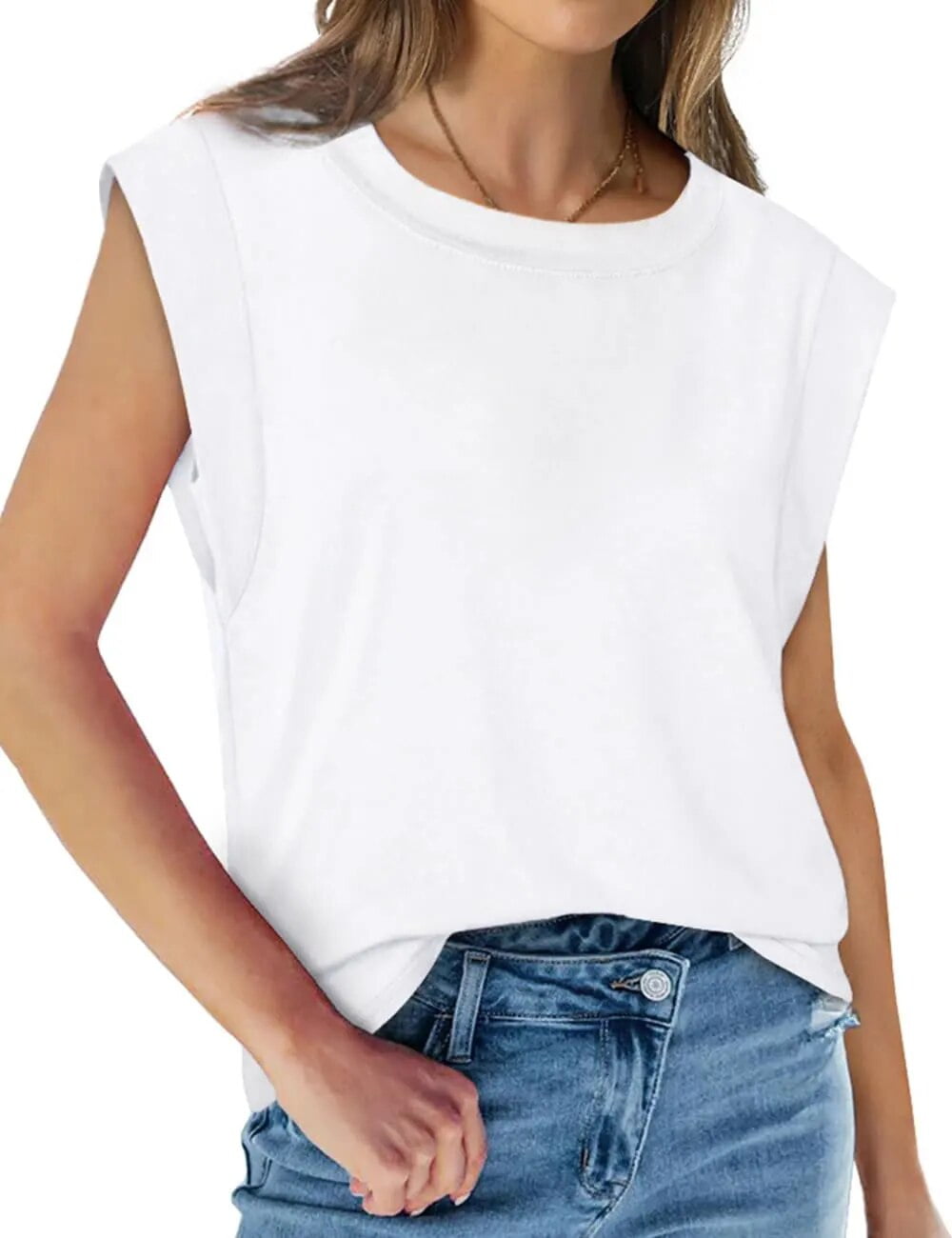 Fantaslook Cap Sleeve Tops for Women Casual Crewneck Tank Tops Summer ...