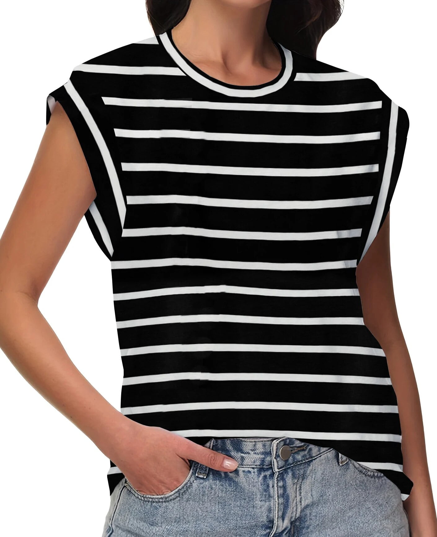 Fantaslook Cap Sleeve Tops for Women Casual Crewneck Tank Tops Summer ...