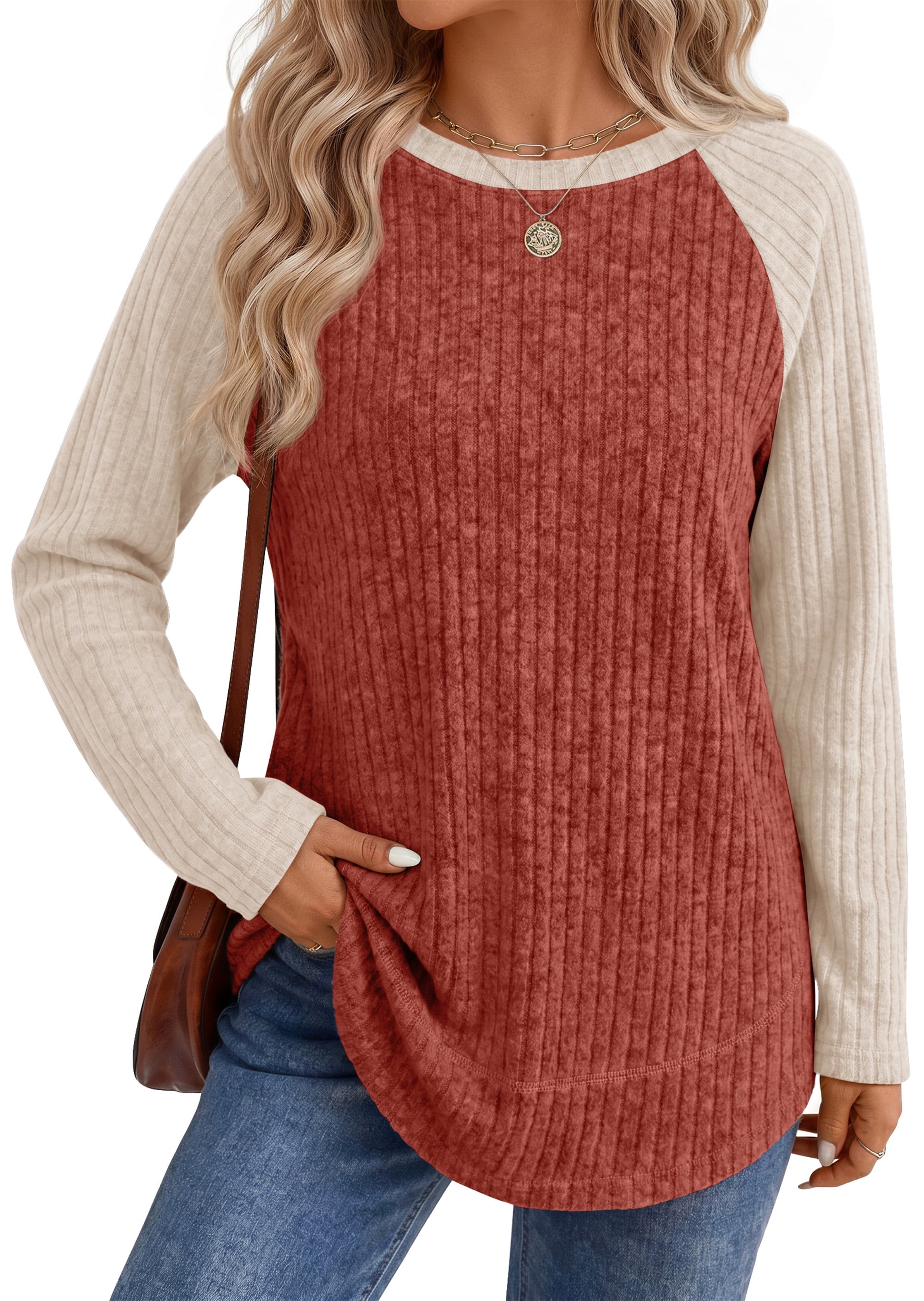 Fantaslook Color Block Long Sleeve Shirts for Women Lightweight Fall ...