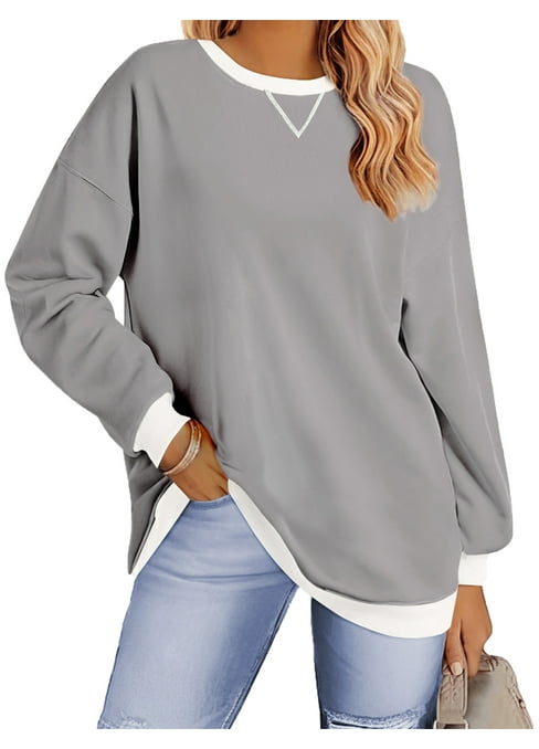 BLVB Womens Oversized Sweatshirts Crewneck Pullover Long Sleeve Solid Color Tops Fall Outfits ...