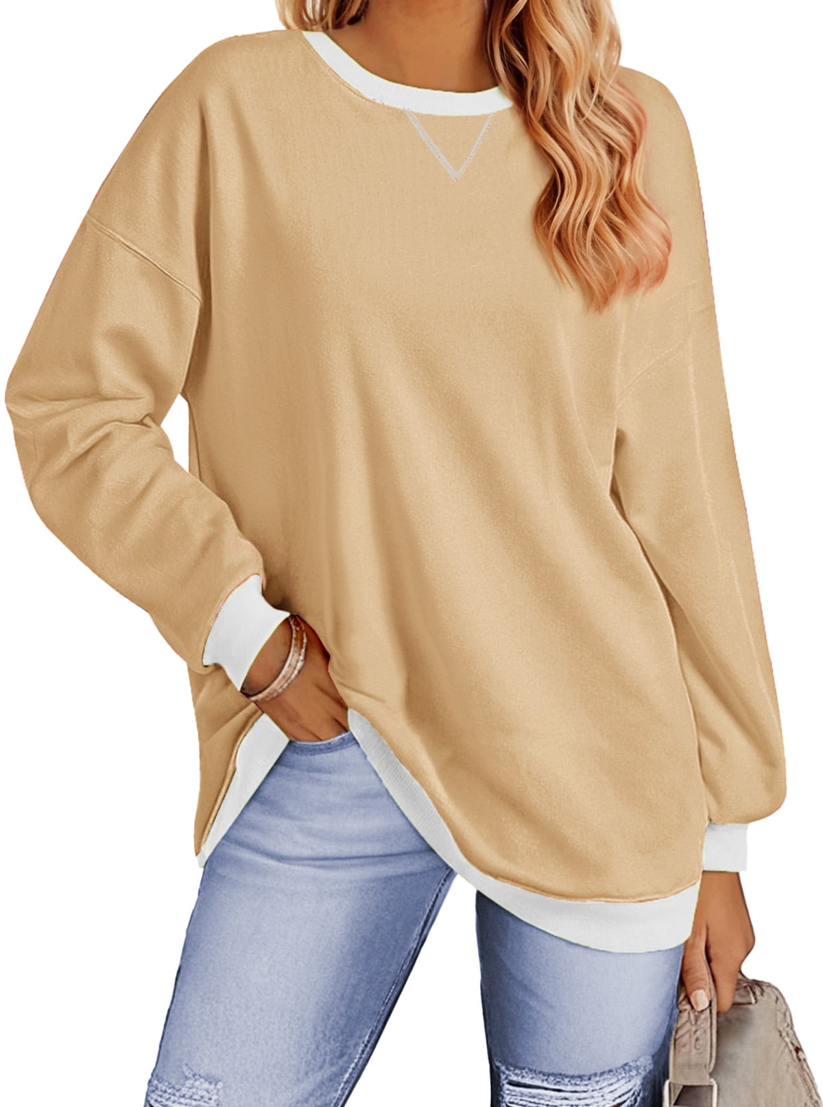Fantaslook Color Block Sweatshirts for Women Crewneck Long Sleeve ...