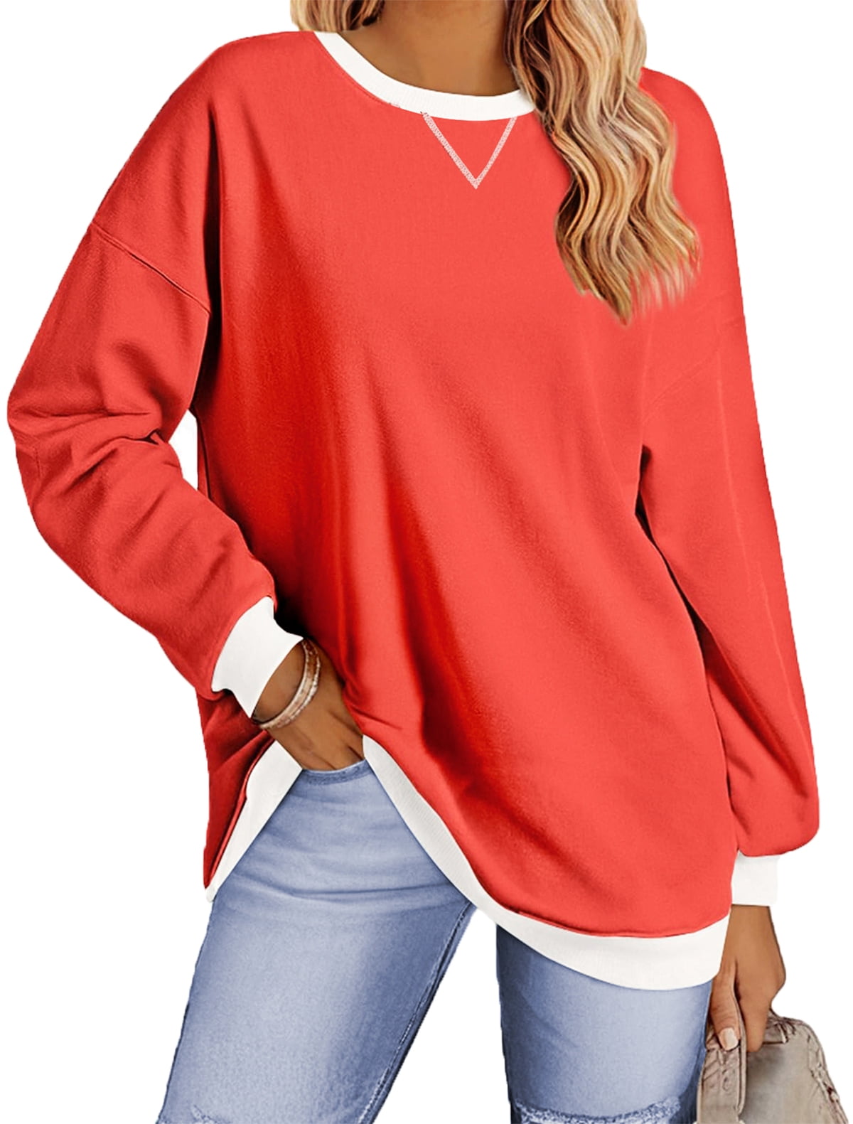 Fantaslook Color Block Oversized Crewneck Sweatshirts for Women, Long ...