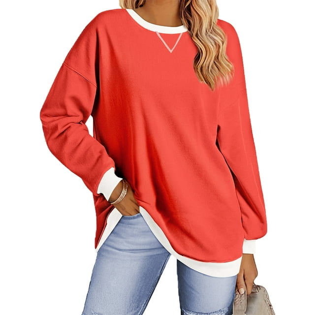 Fantaslook Color Block Sweatshirts for Women Crewneck Long Sleeve Oversized Pullover Tops Casual ...