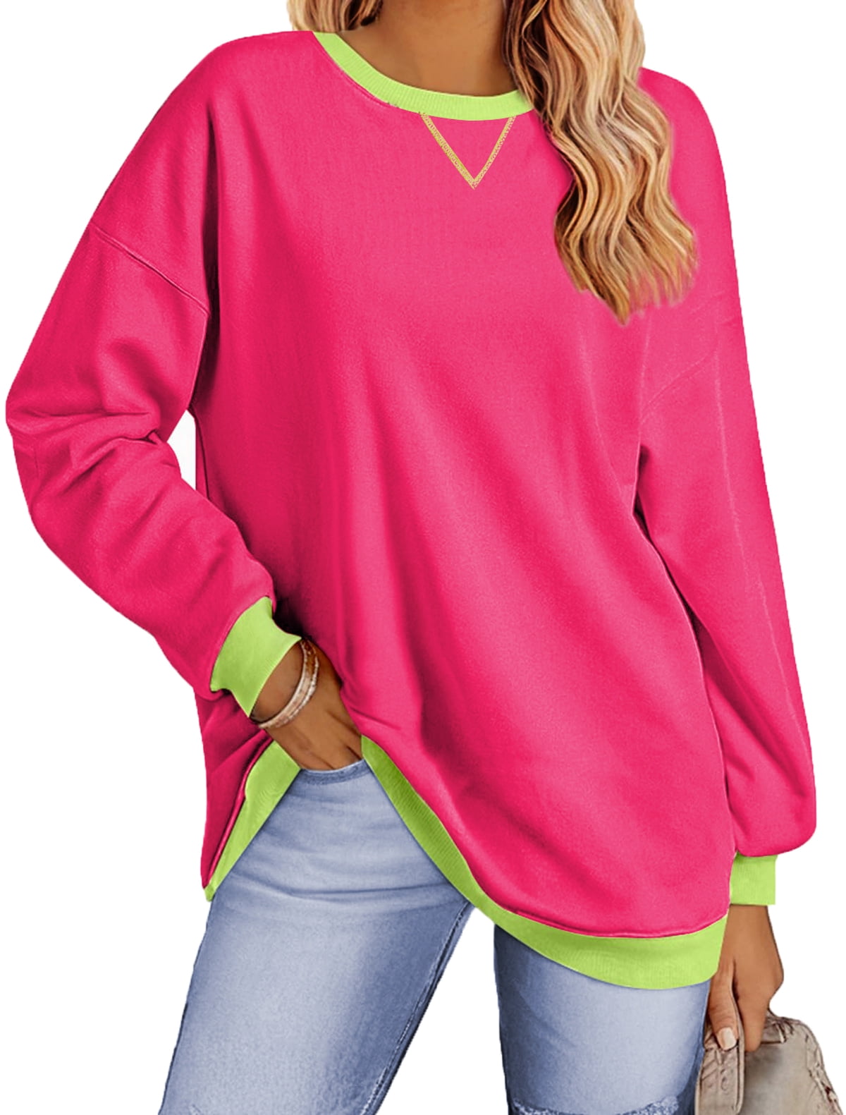 Fantaslook Color Block Sweatshirts for Women, Oversized Crewneck Long ...