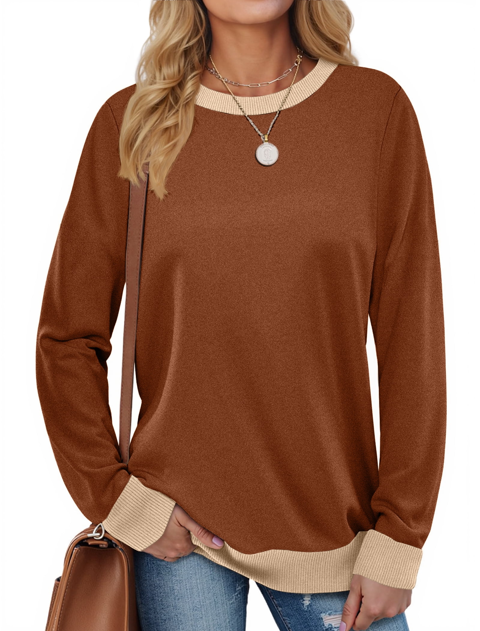 Fantaslook Color Block Sweatshirts for Women Crewneck Long Sleeve ...