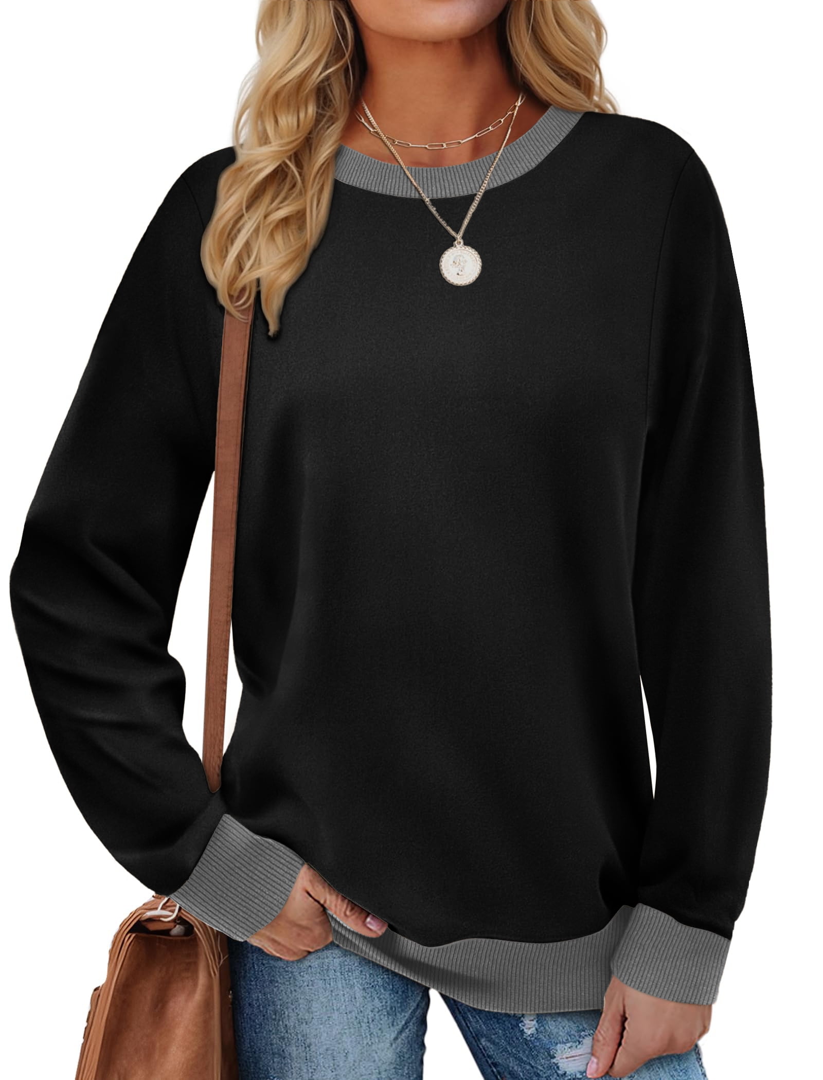 Fantaslook Color Block Sweatshirts for Women Crewneck Long Sleeve ...