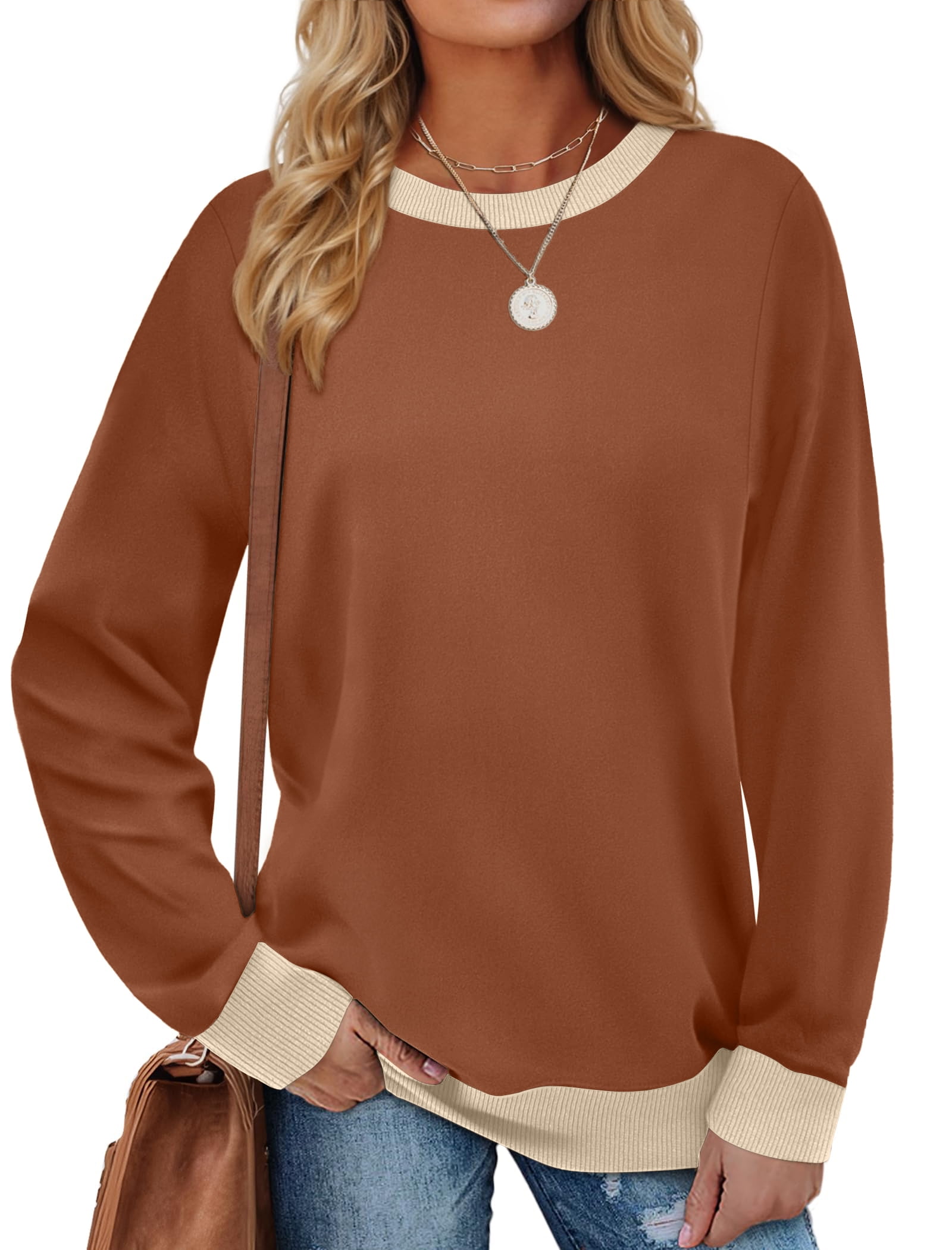 Fantaslook Color Block Sweatshirts for Women Crewneck Long Sleeve ...