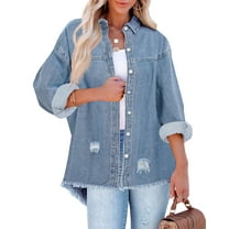 SHEWIN Women's Plus Size Denim Jacket Casual Ladies Jean Jacket ...