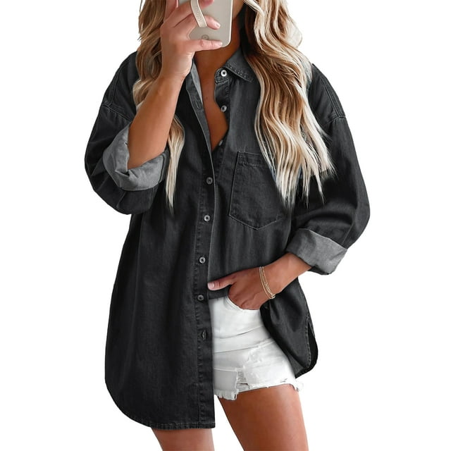 Fantaslook Denim Shirts for Women Button Down Blouses Long Sleeve Casual Tops Fall Outfits ...