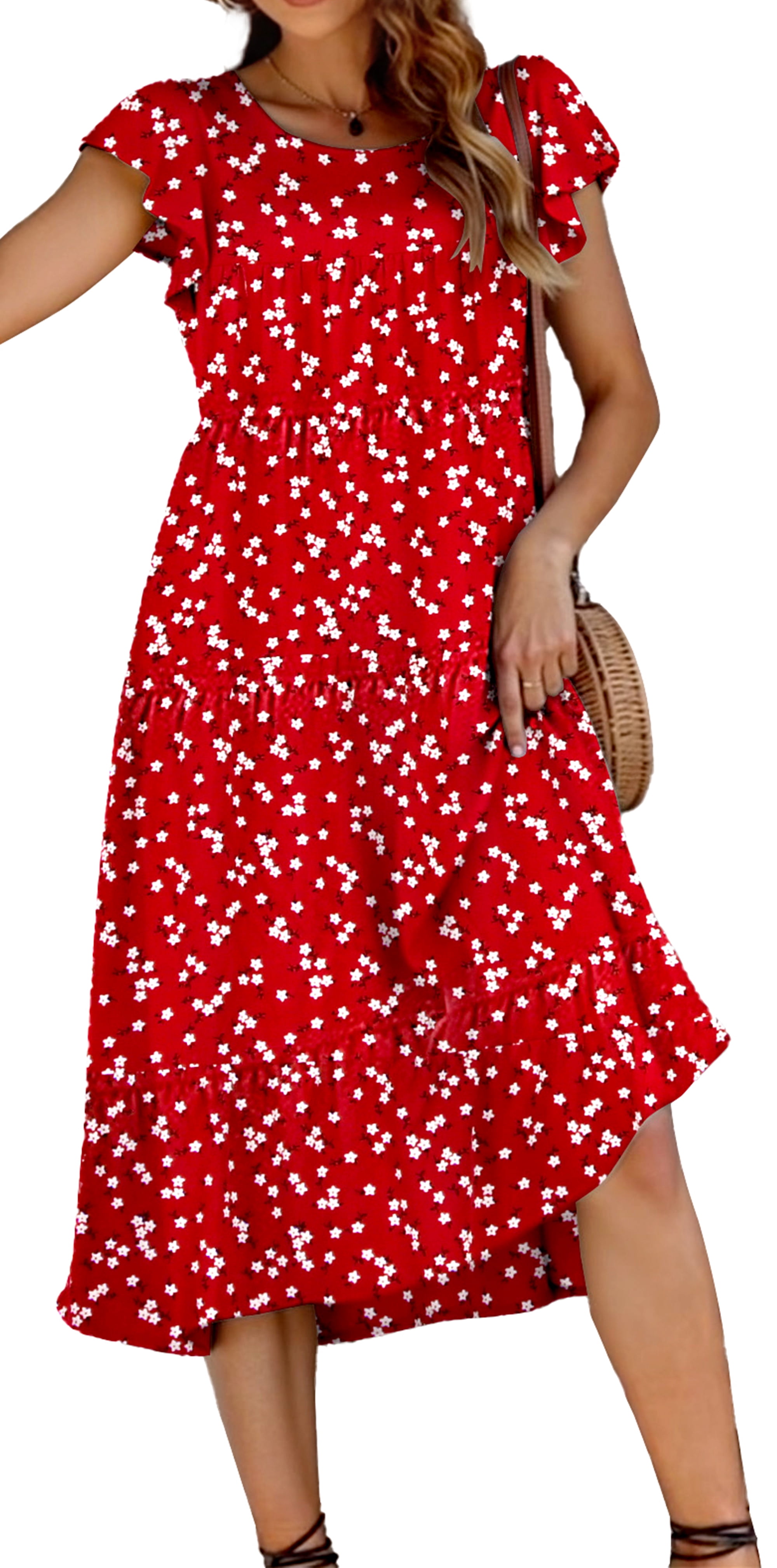 Fantaslook Dresses for Women Summer Casual Boho Floral Print Midi Beach ...