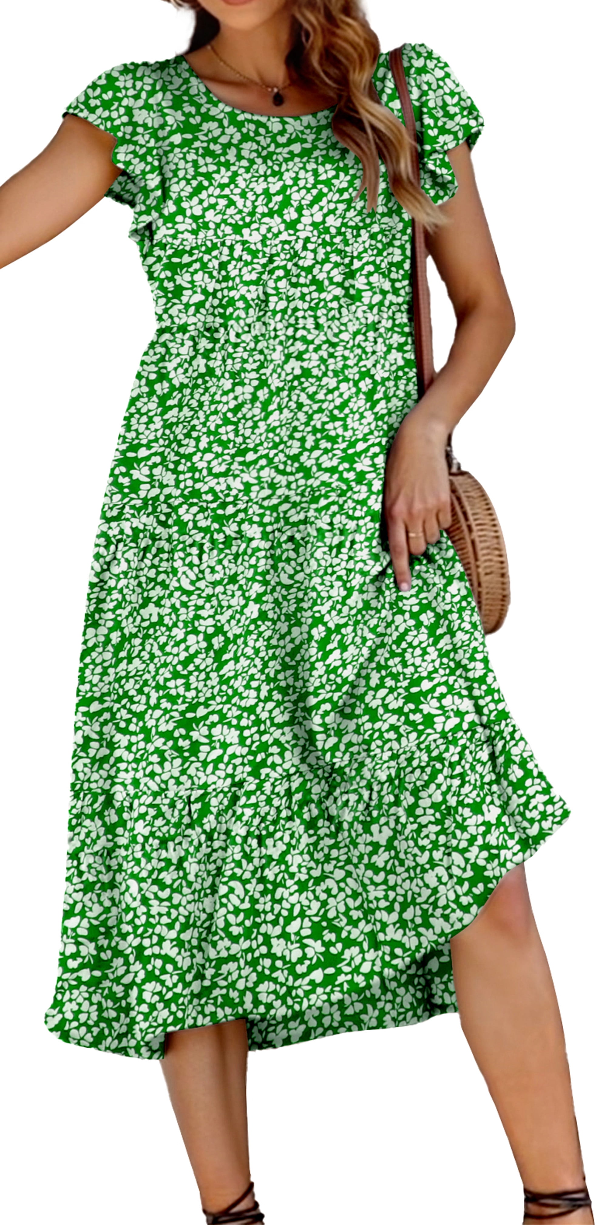 Fantaslook Women's Summer Boho Floral Midi Dress with Ruffle Sleeves ...