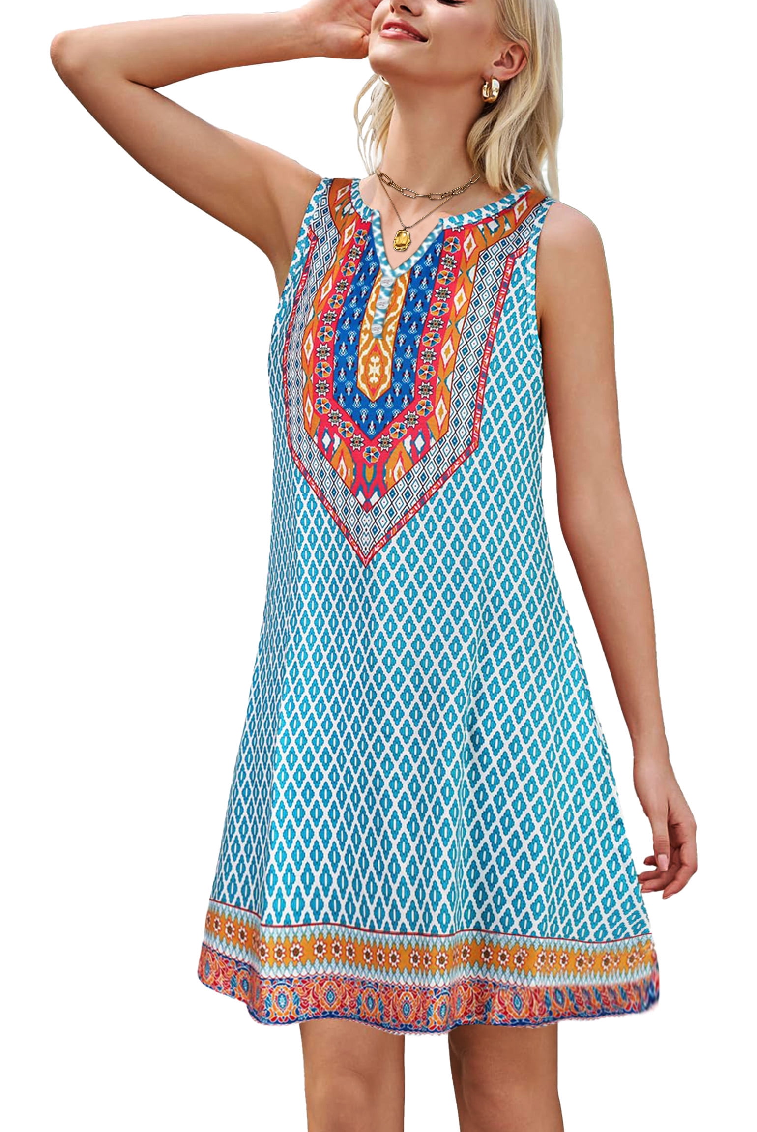 Fantaslook Women's Dressy Tank Sundress, V Neck, Floral Print, A-Line ...