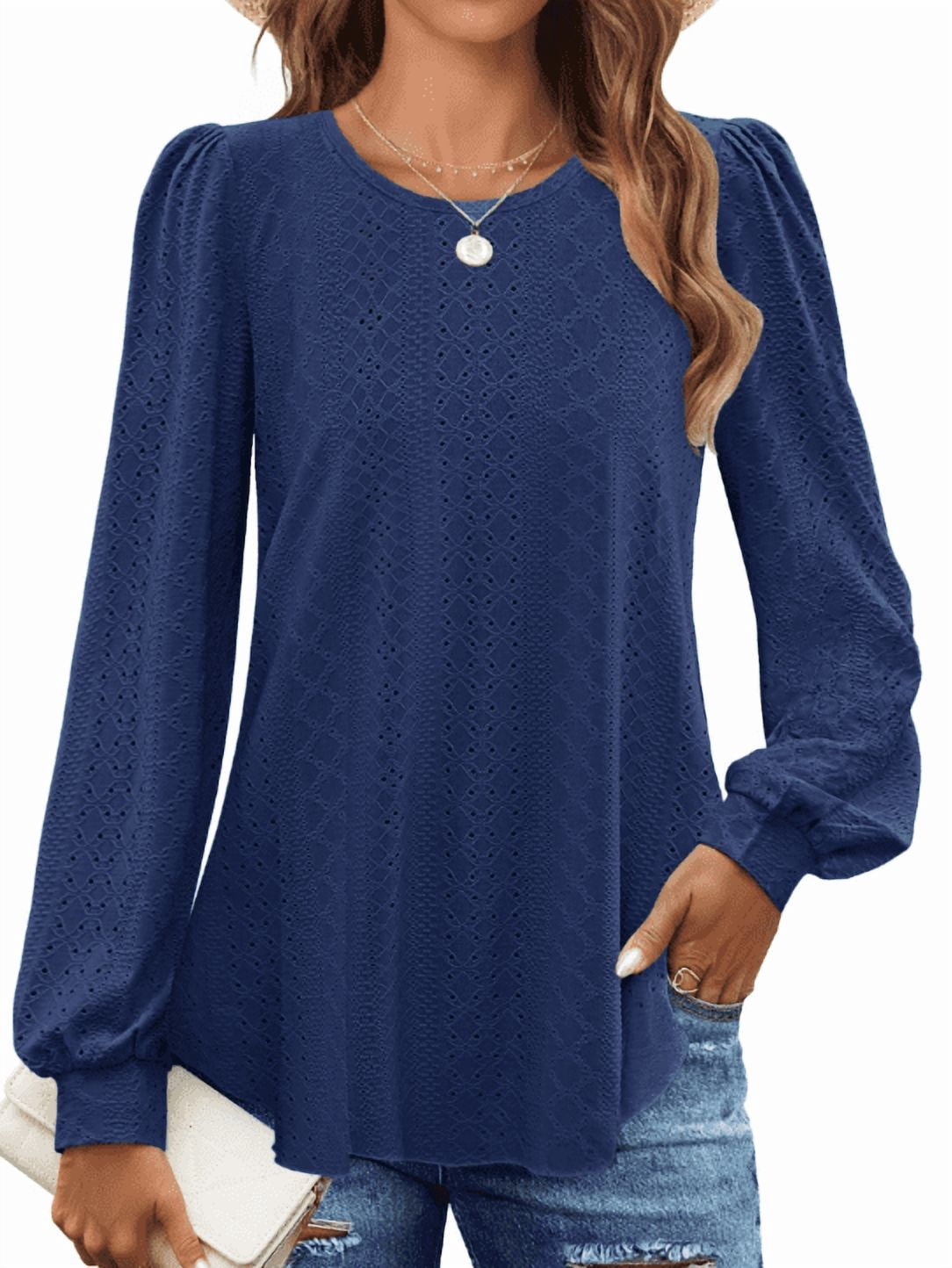 Fantaslook Eyelet Blouses for Women Dressy Casual Long Sleeve Shirts ...