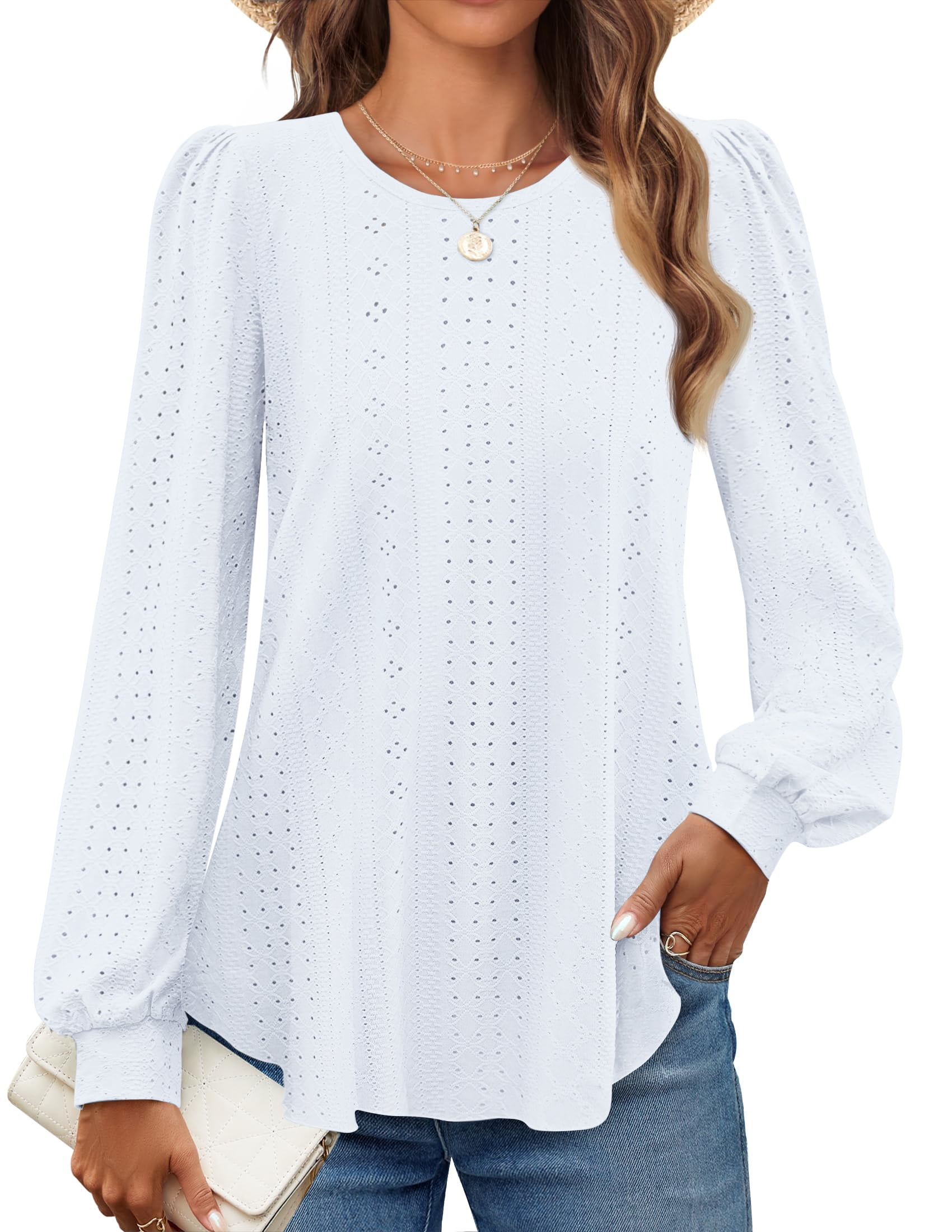 Fantaslook Eyelet Blouses for Women, Dressy Casual Long Sleeve Tops ...