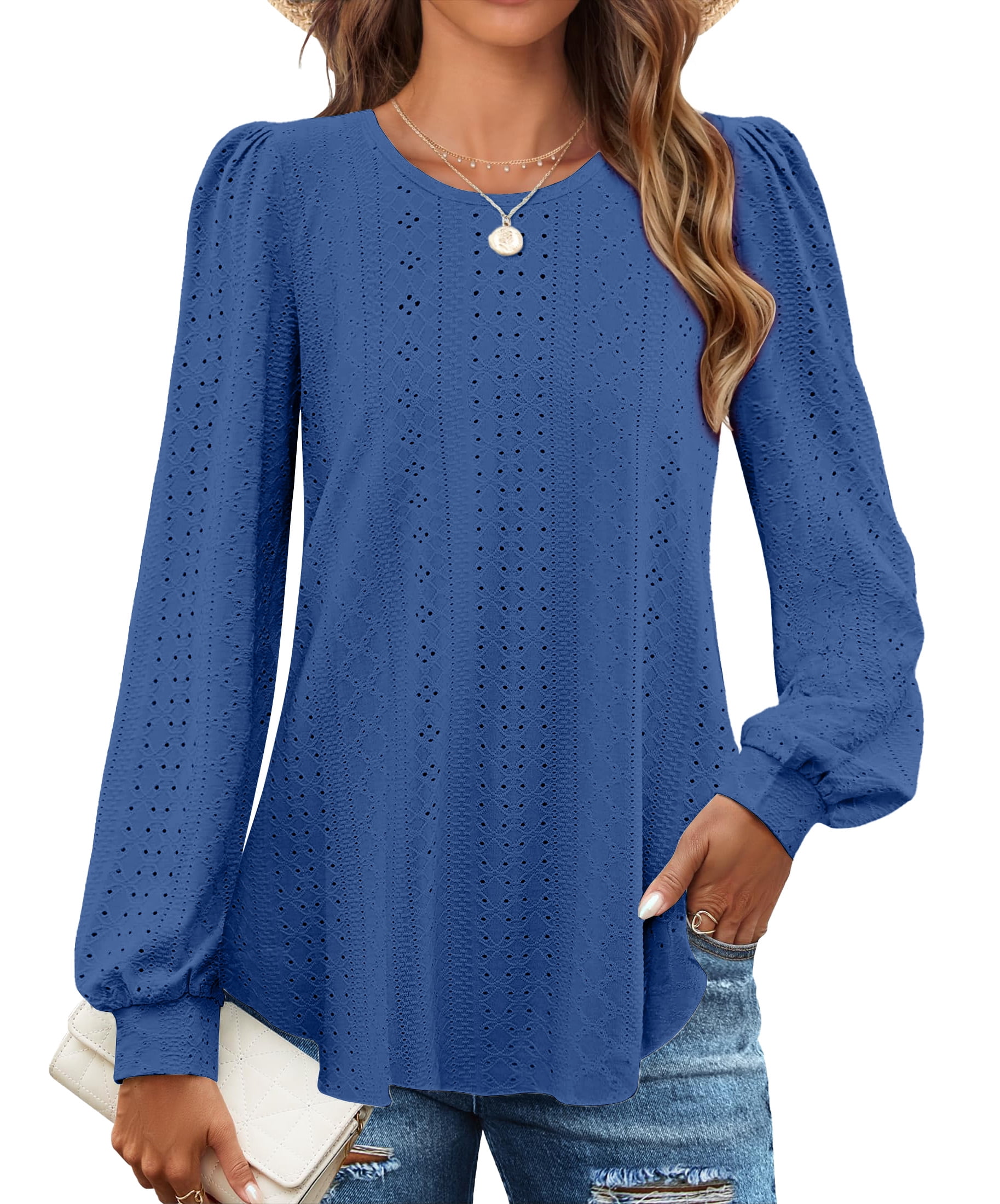 Fantaslook Eyelet Blouses for Women Dressy Casual Long Sleeve Shirts ...