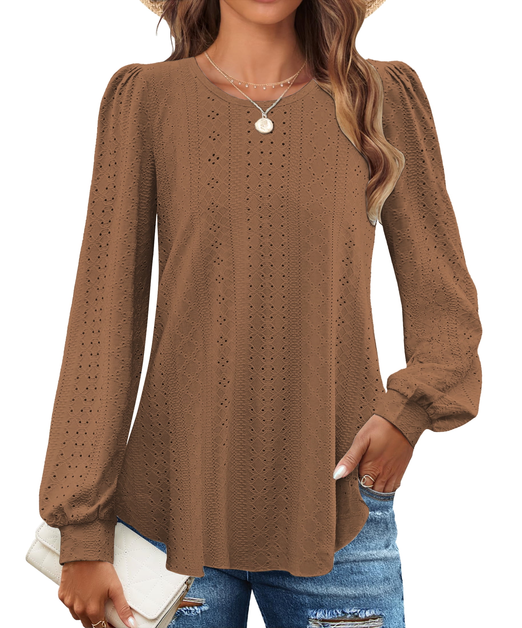 Fantaslook Eyelet Blouses for Women Dressy Casual Long Sleeve Shirts ...