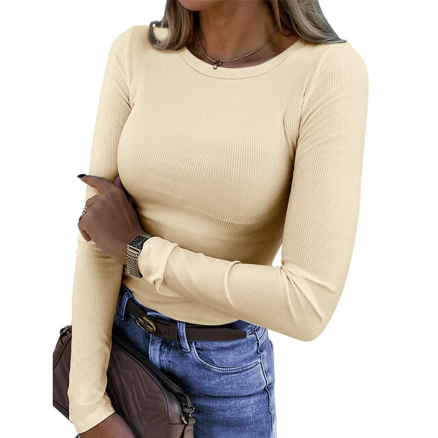 Fantaslook Fitted Long Sleeve Shirts for Women Stretch Casual Basic ...