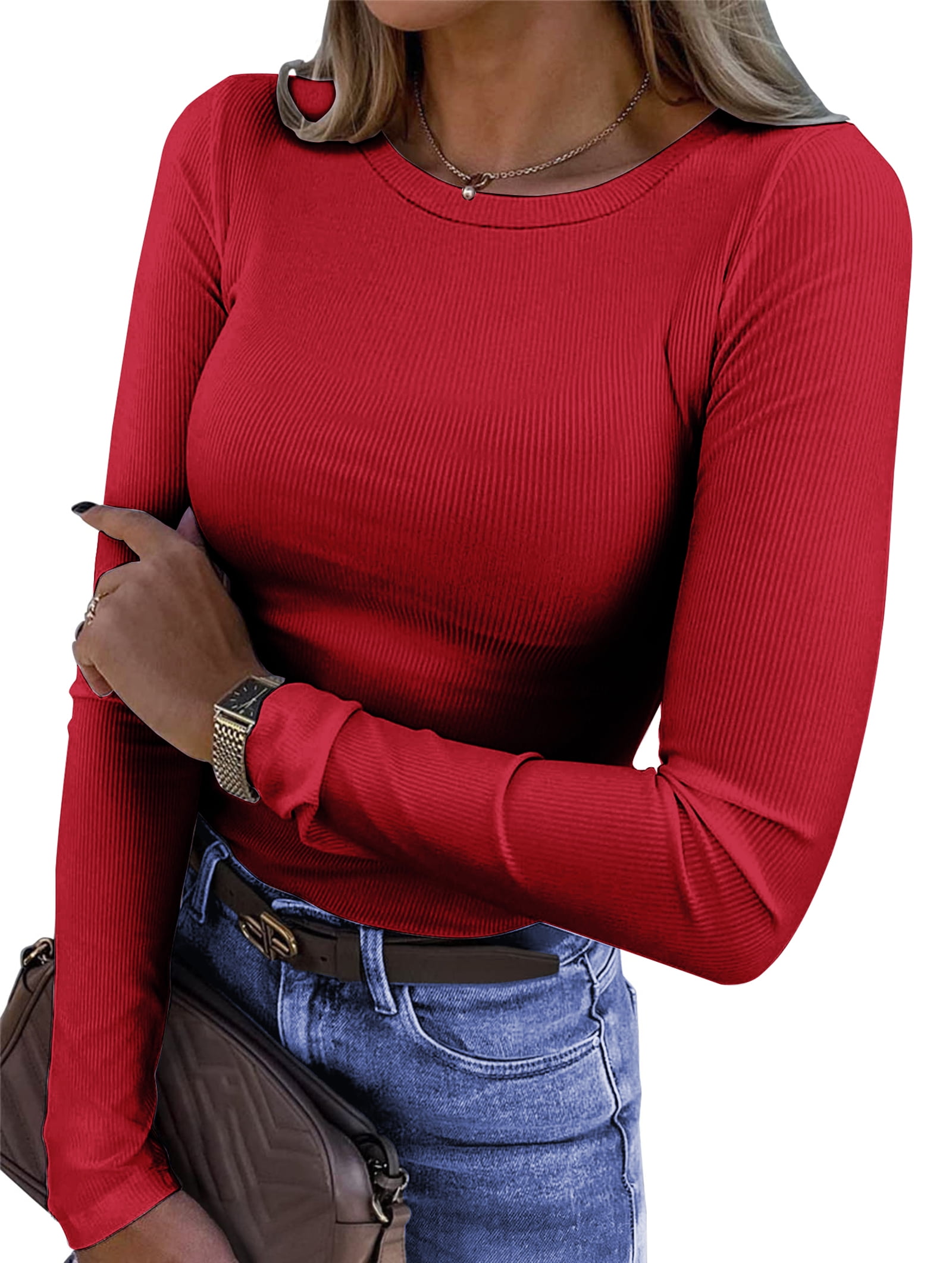 Fantaslook Fitted Long Sleeve Shirts for Women Stretch Casual Basic ...