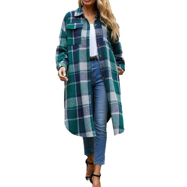 Fantaslook Flannel Shirts for Women Button Up Plaid Shirt Long Pocketed ...