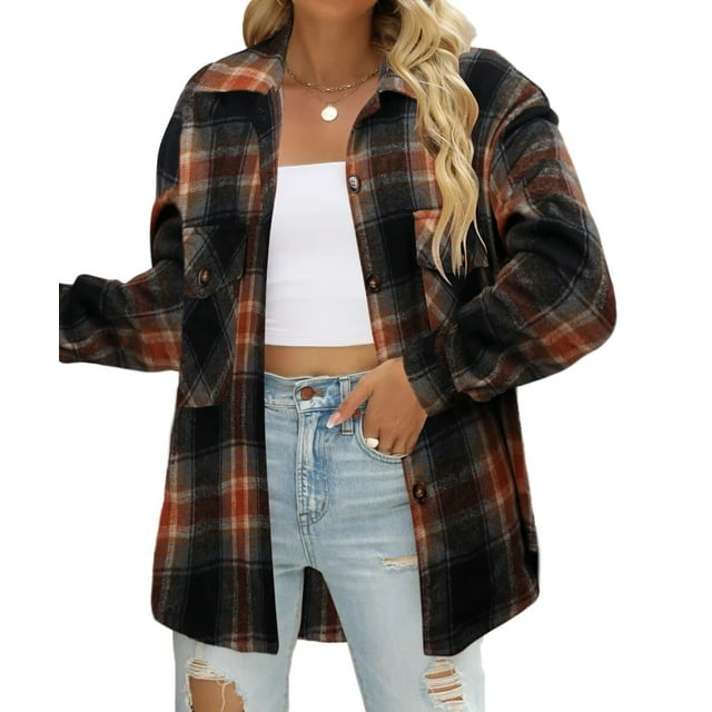 Fantaslook Flannel Shirts for Women Casual Plaid Shacket Pocketed ...