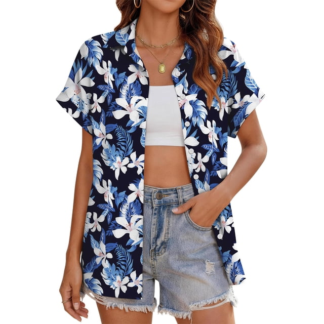 Fantaslook Hawaiian Button Down Shirts for Women Casual Short Sleeve ...
