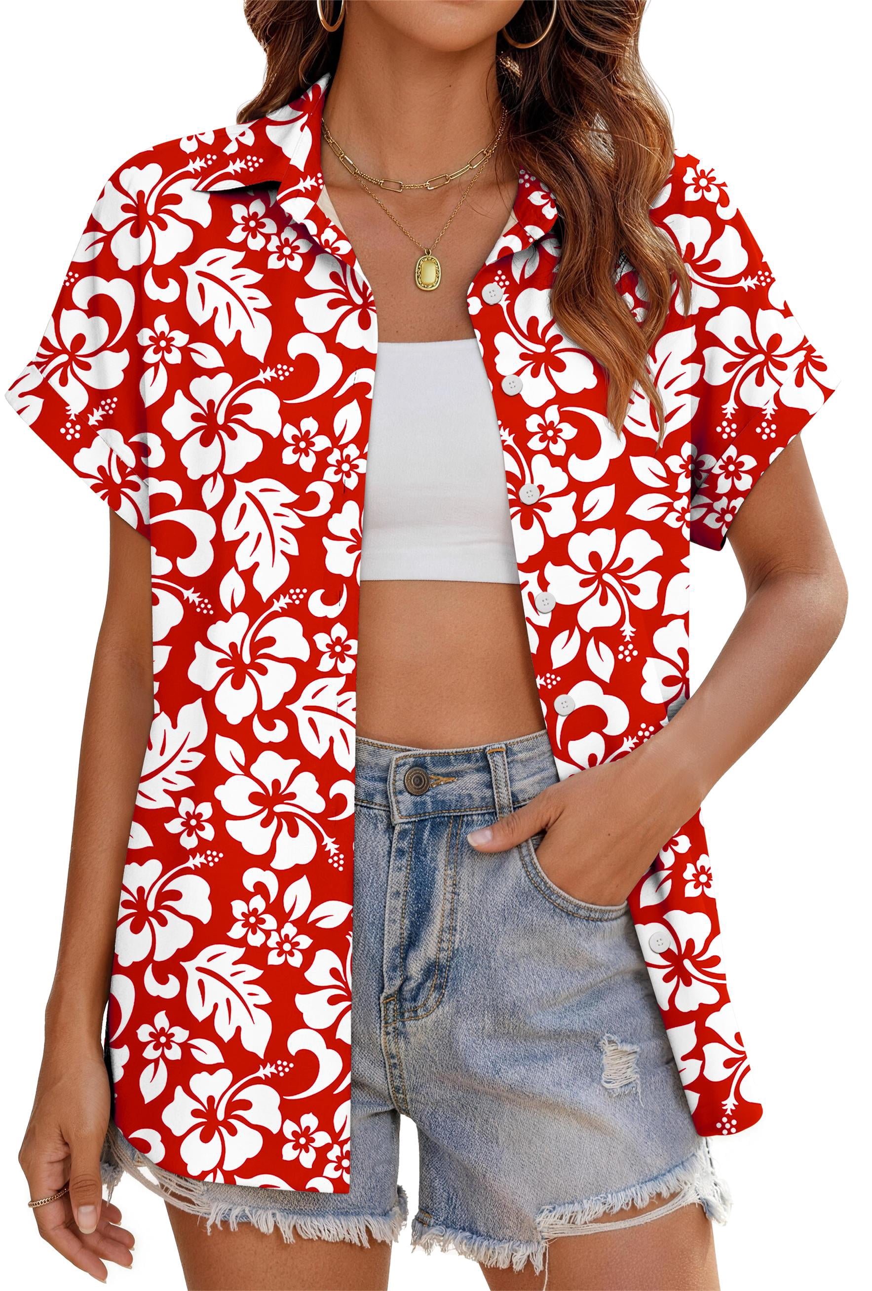Fantaslook Hawaiian Button Down Shirts for Women Casual Short Sleeve ...
