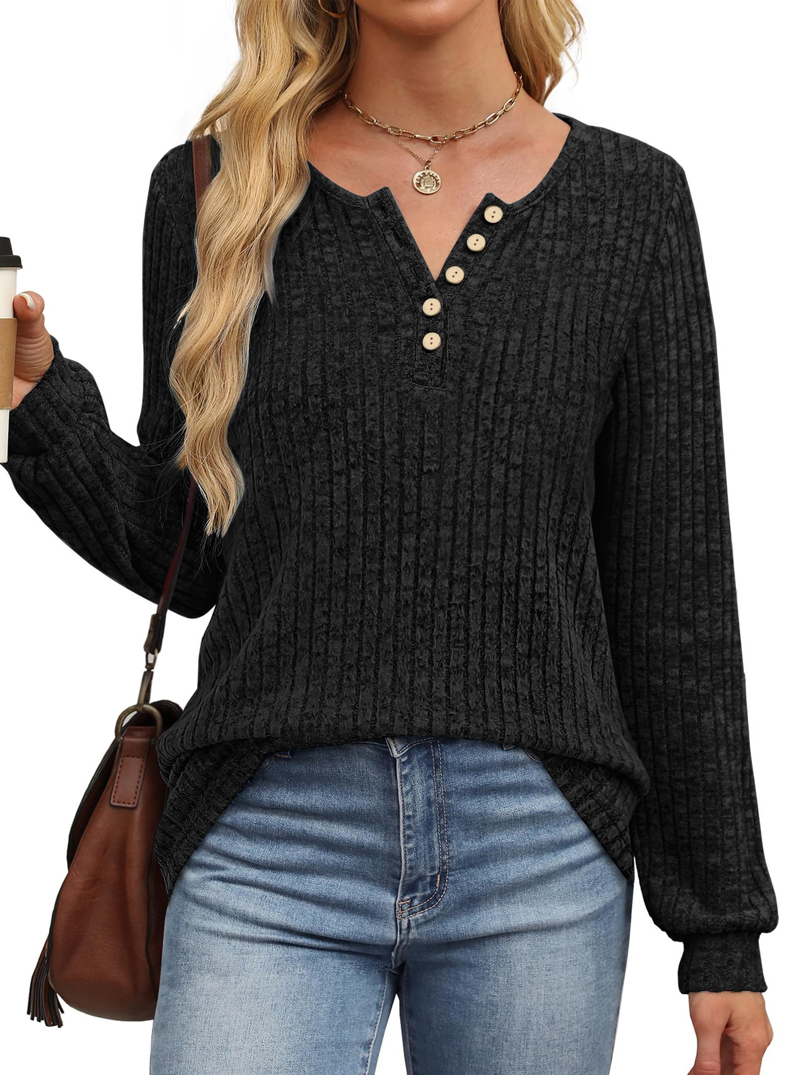 Fantaslook Henley Long Sleeve Shirts for Women Casual Tunic Tops Fall ...