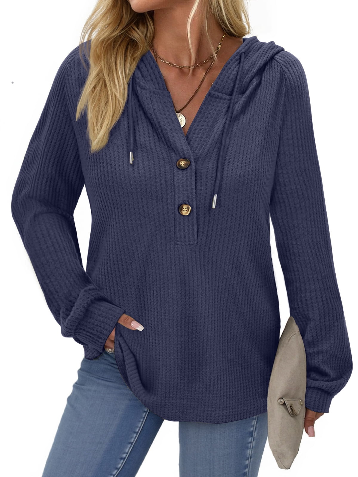 Fantaslook Hoodies for Women Waffle Knit Sweatshirts Drawstring Long ...