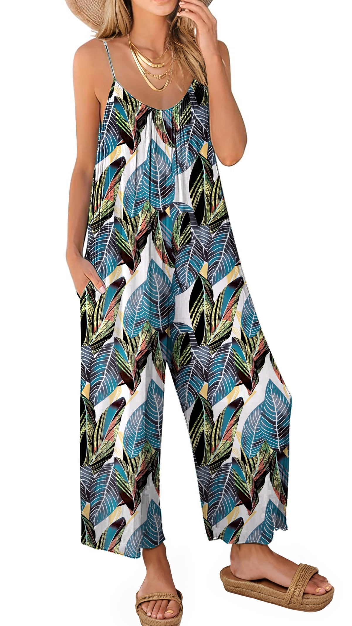 Fantaslook Jumpsuits for Women, Casual Sleeveless Spaghetti Strap, Boho ...