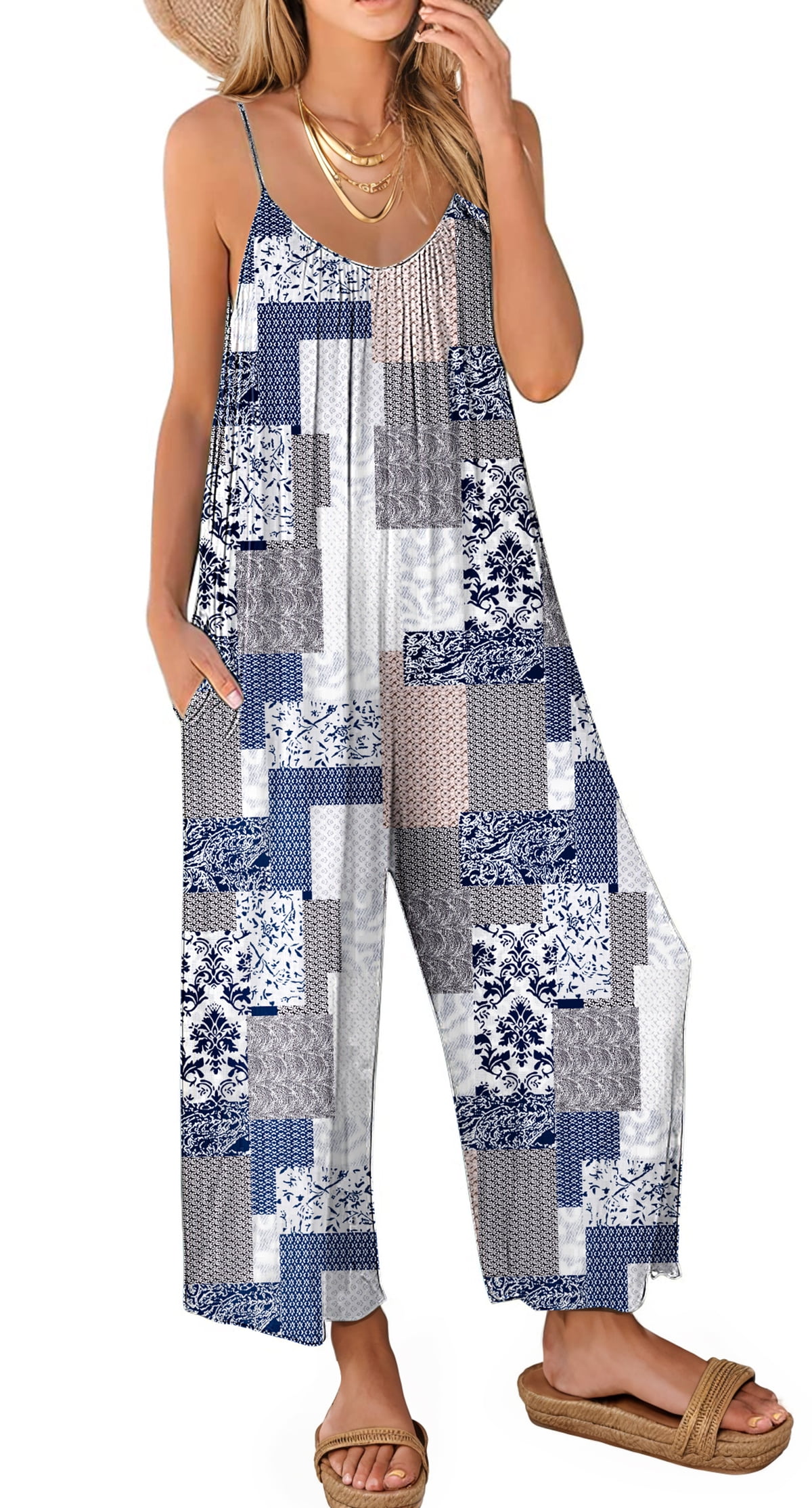 Fantaslook Jumpsuits for Women, Casual Sleeveless Spaghetti Strap ...