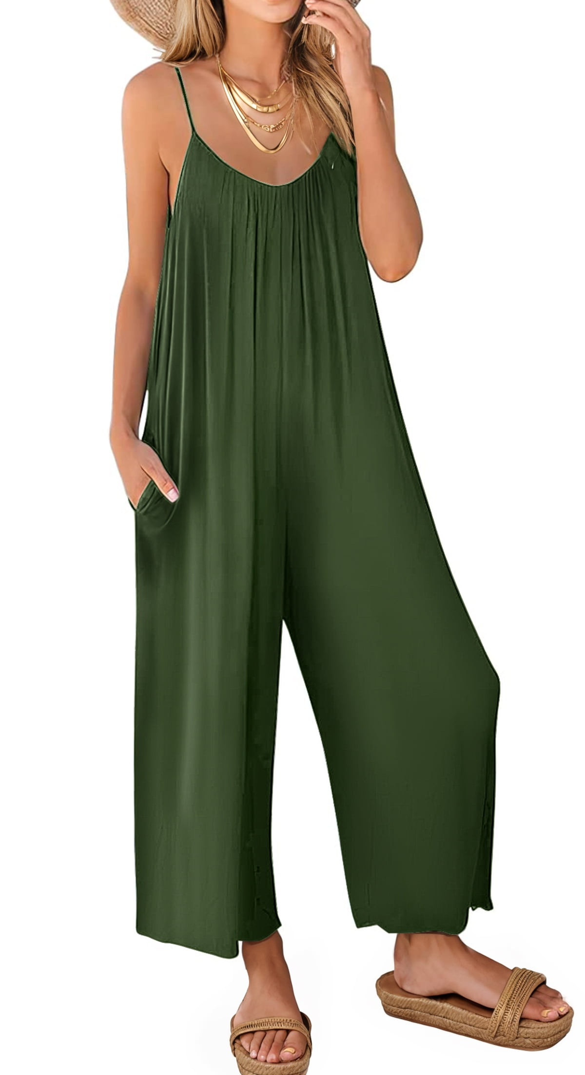 Fantaslook Women's Boho Wide Leg Jumpsuits, Sleeveless Spaghetti Strap ...