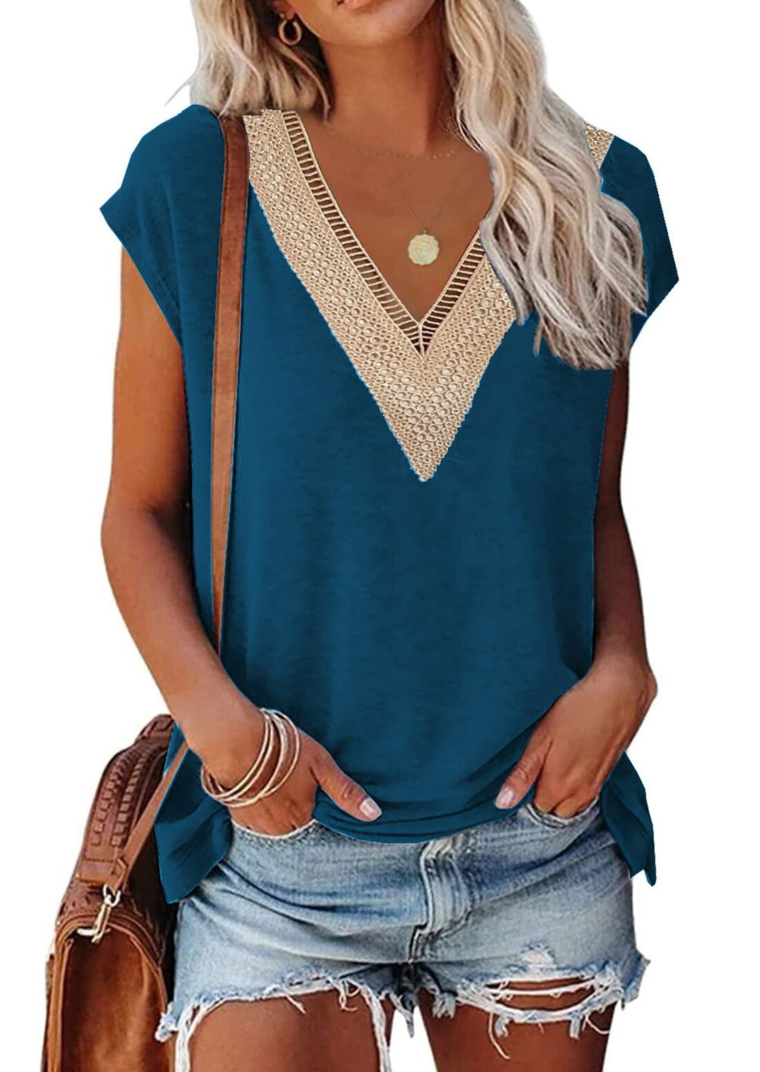 Fantaslook Women's Summer Lace Blouses with V-Neck & Cap Sleeve ...
