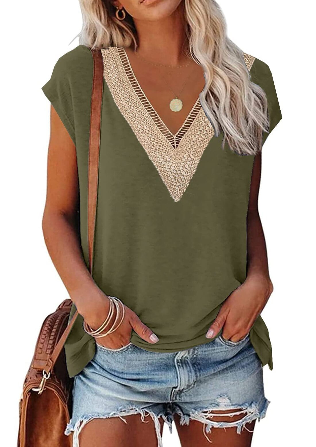 Fantaslook Low Cut Lace Women's Blouses, Cap Sleeve V Neck Summer ...