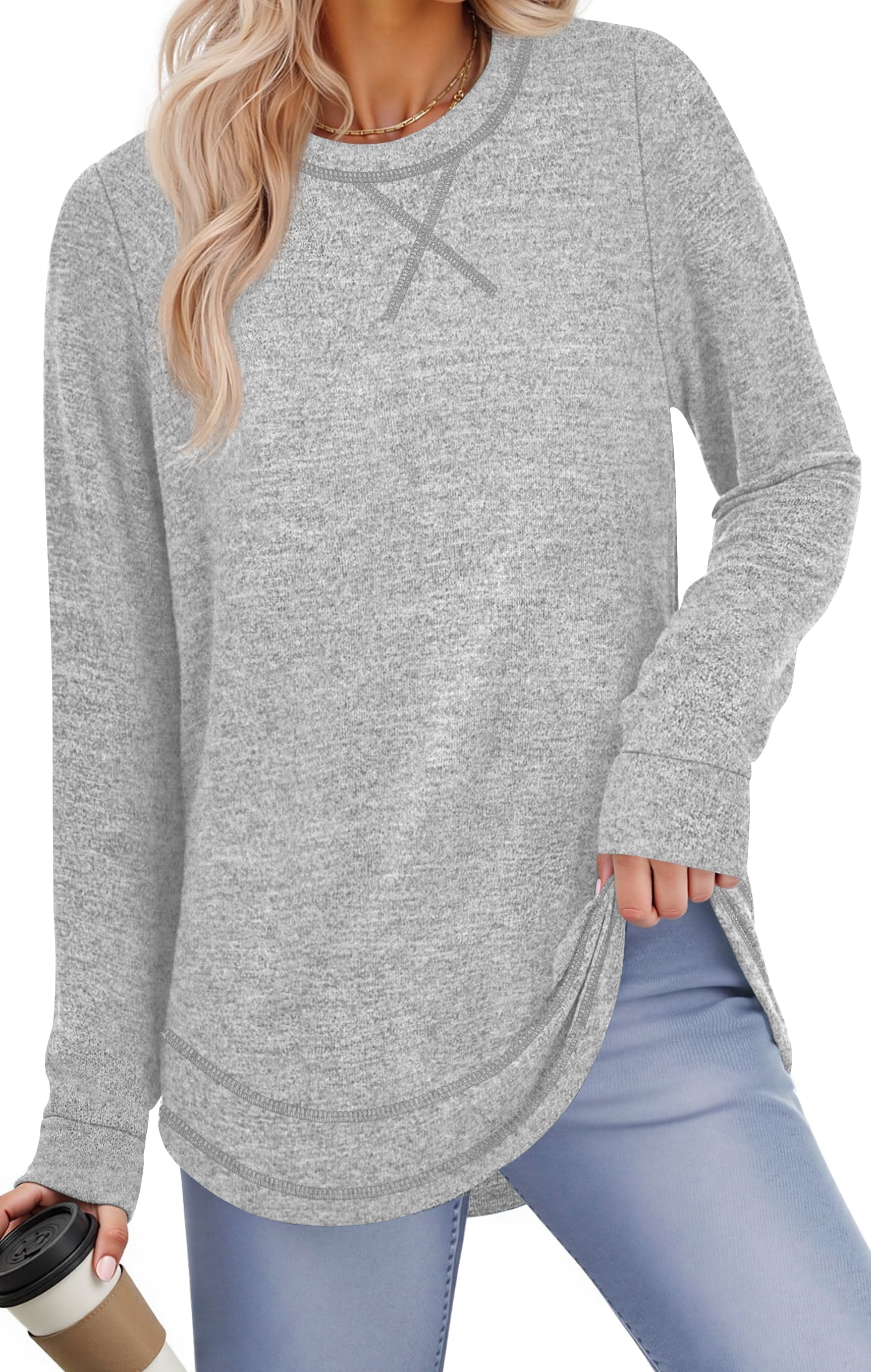 Fantaslook Lightweight Sweatshirts for Women Long Sleeve Crew Neck Tops ...