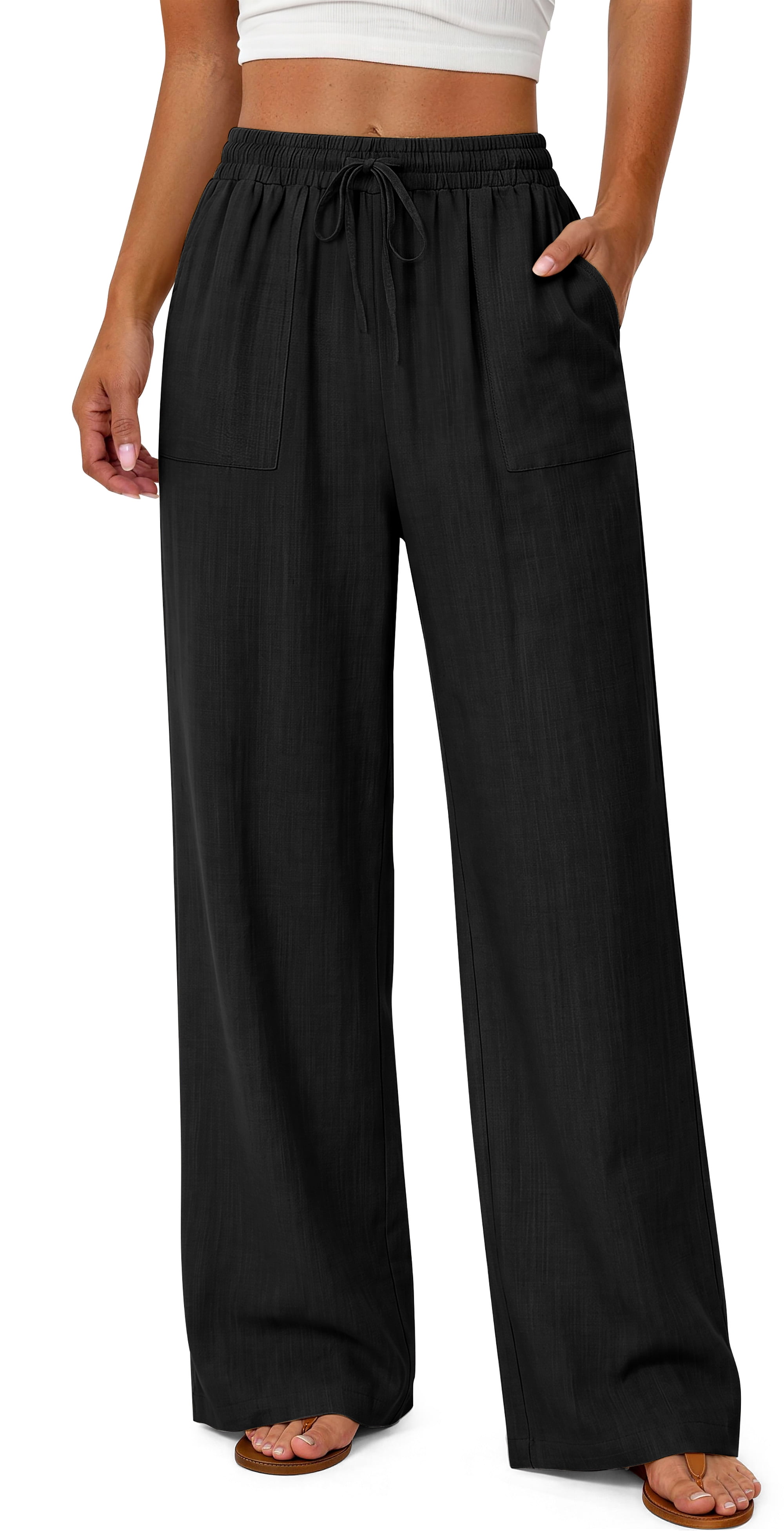Fantaslook Linen Wide Leg Pants for Women Flowy Palazzo Drawstring ...