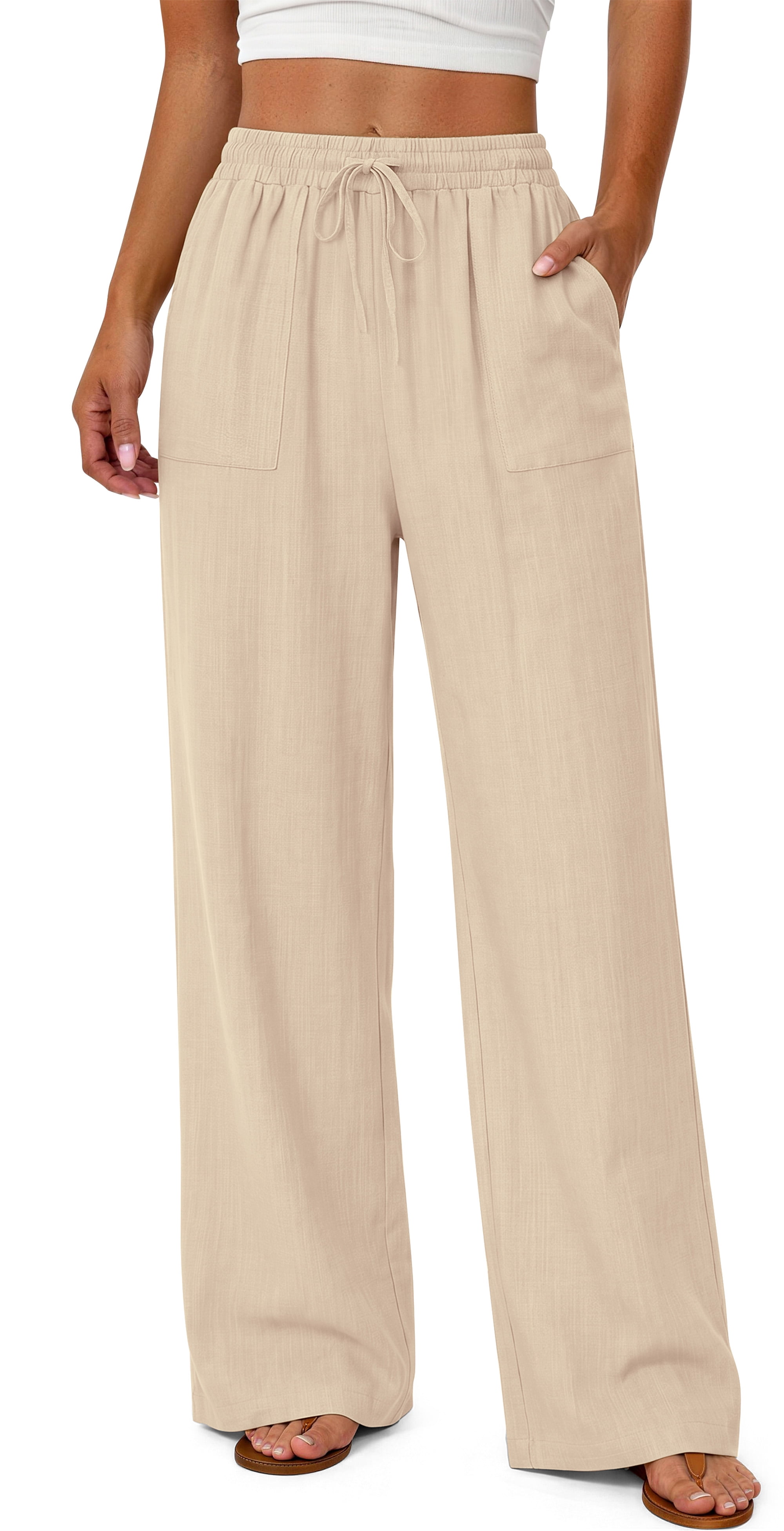 Fantaslook Linen Wide Leg Pants for Women Flowy Palazzo Drawstring ...