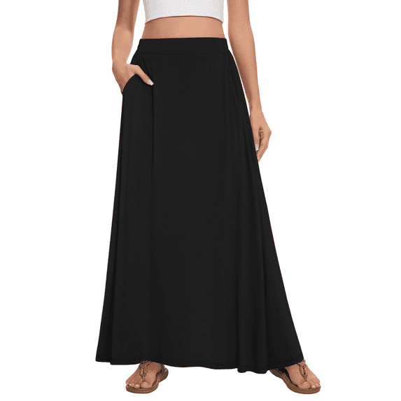 Fantaslook Long Skirts for women Boho Casual Maxi Skirt Trendy Elastic ...