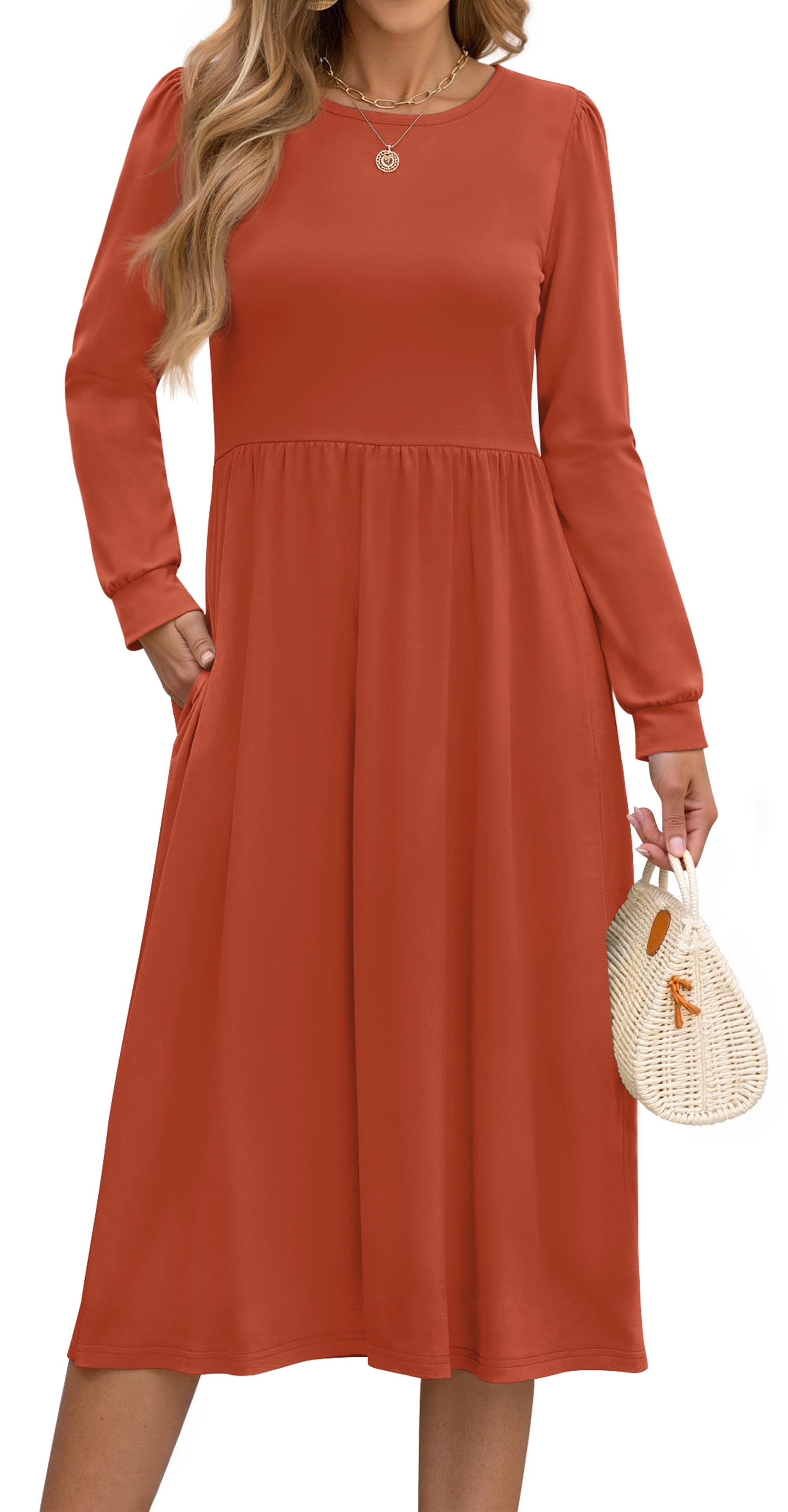 Fantaslook Long Sleeve Midi Dresses for Women Casual Floral Dress Flowy ...