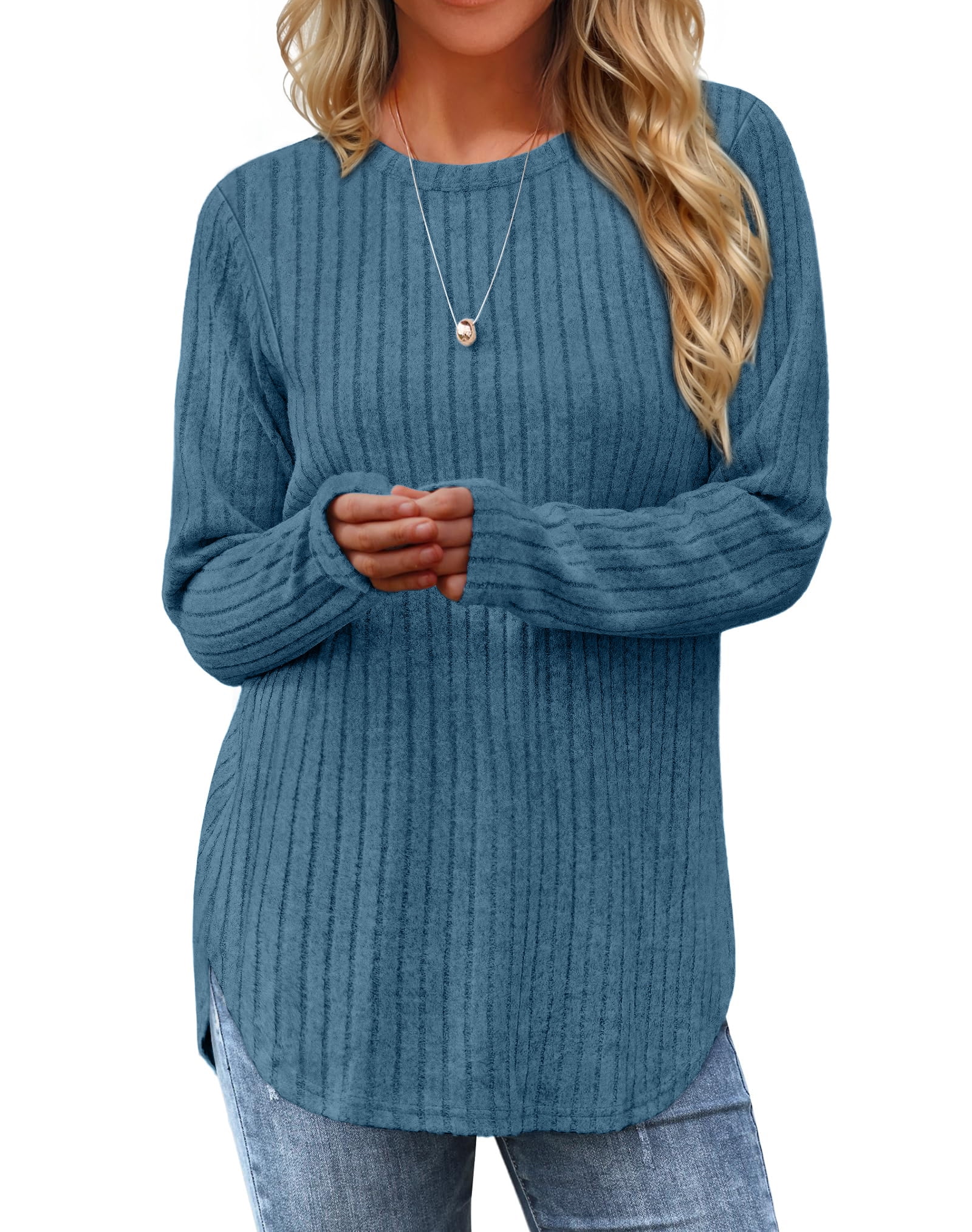 Fantaslook Long Sleeve Shirts for Women Casual Tunic Tops Dressy Crew ...
